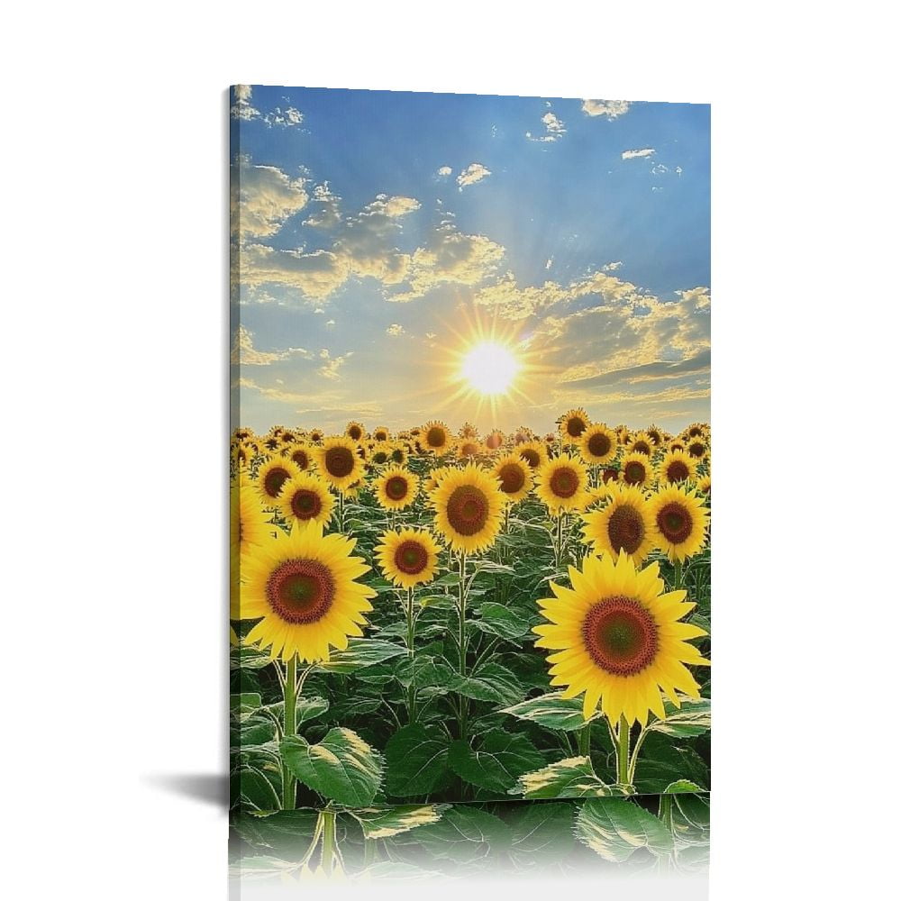Shadudu Sunflowers Sun Blue Sky Canvas Wall Decor 24x36 Inches Art ...