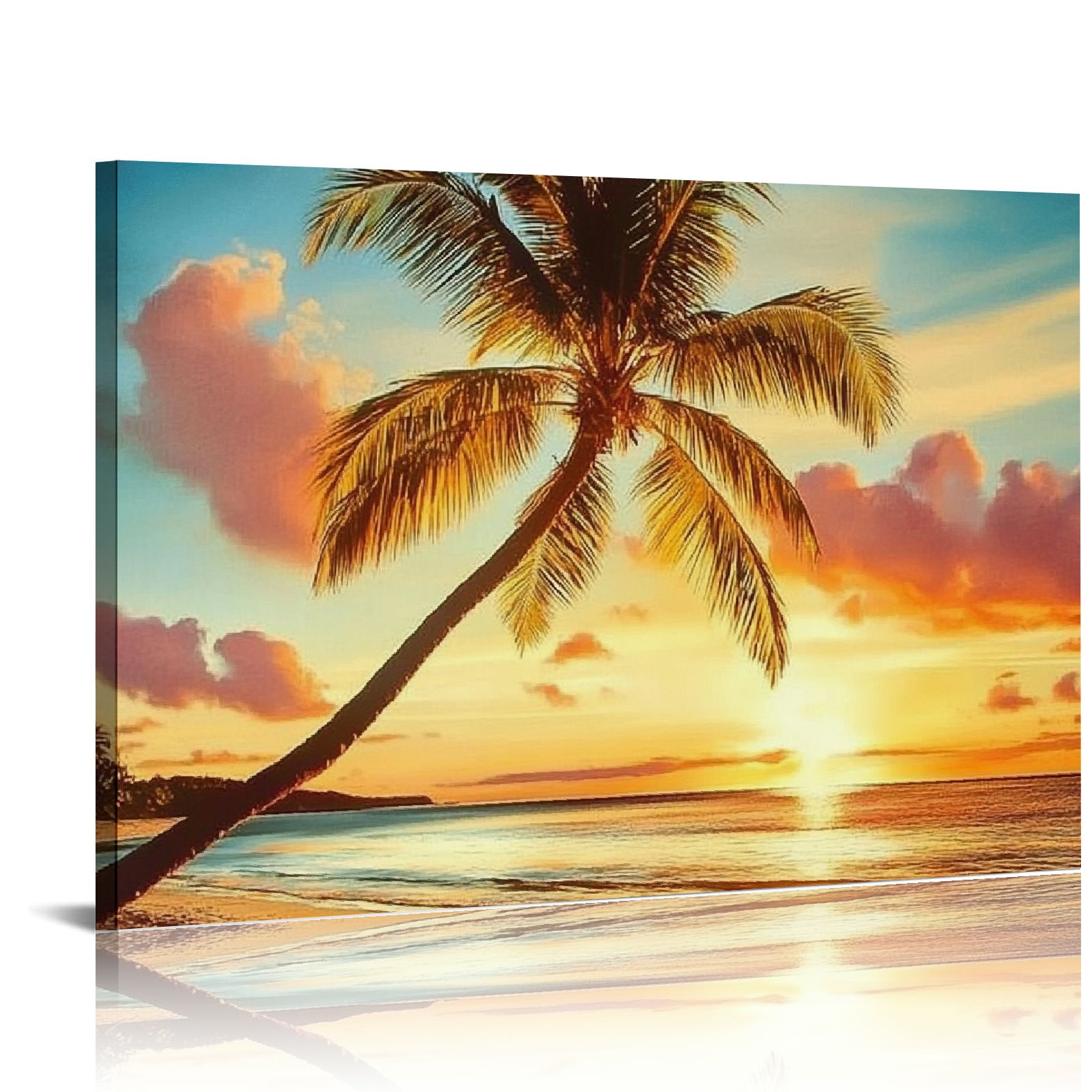 Shadudu Sunset Palm Tree Canvas Print Wall Art 24x36 Inches Waterproof ...