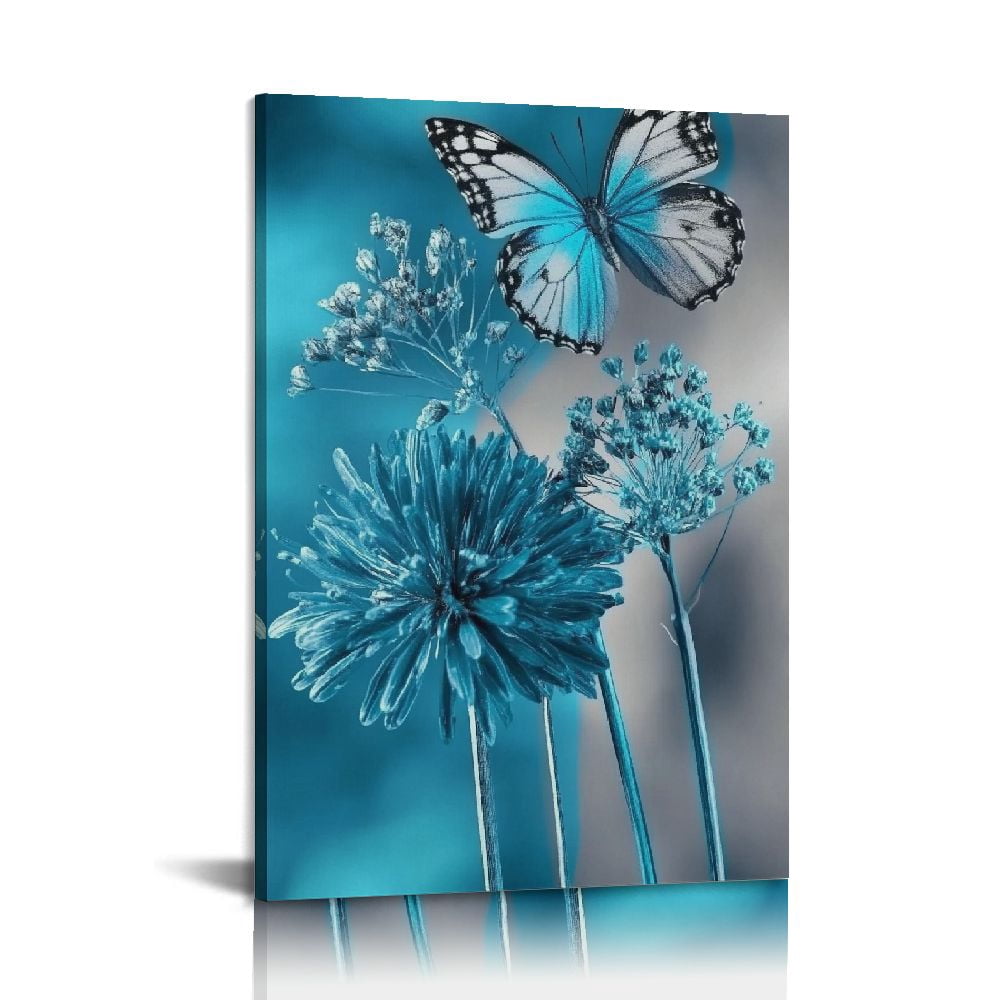 Shadudu Teal Dandelion Canvas Wall Art Teal Grey Dandelion with ...