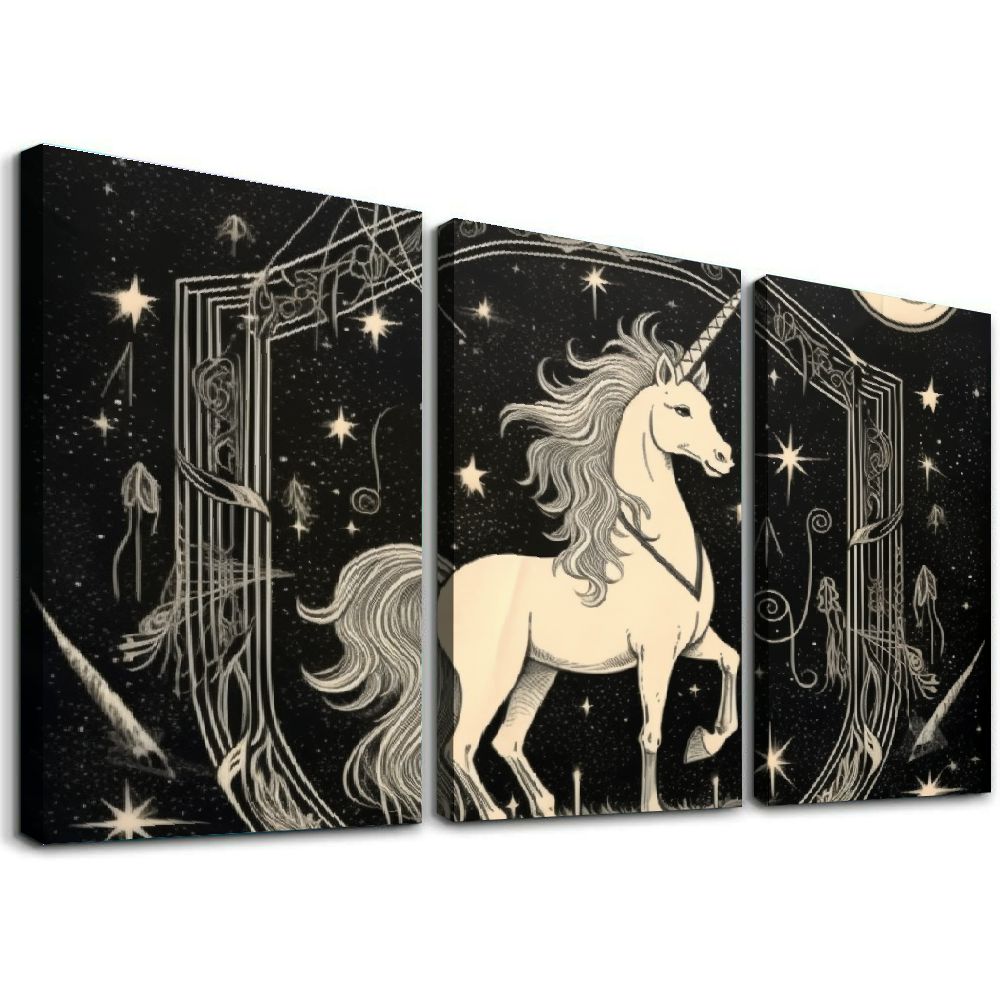 Shadudu Unicorn Signs Fantasy Art Canvas Wall Decor Set for Living Room ...