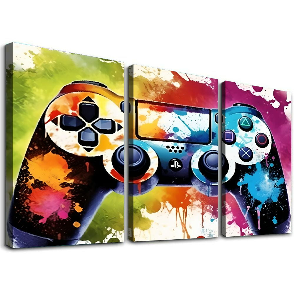 Shadudu Video Game Controller Paint Splatters Grungy Background Canvas ...