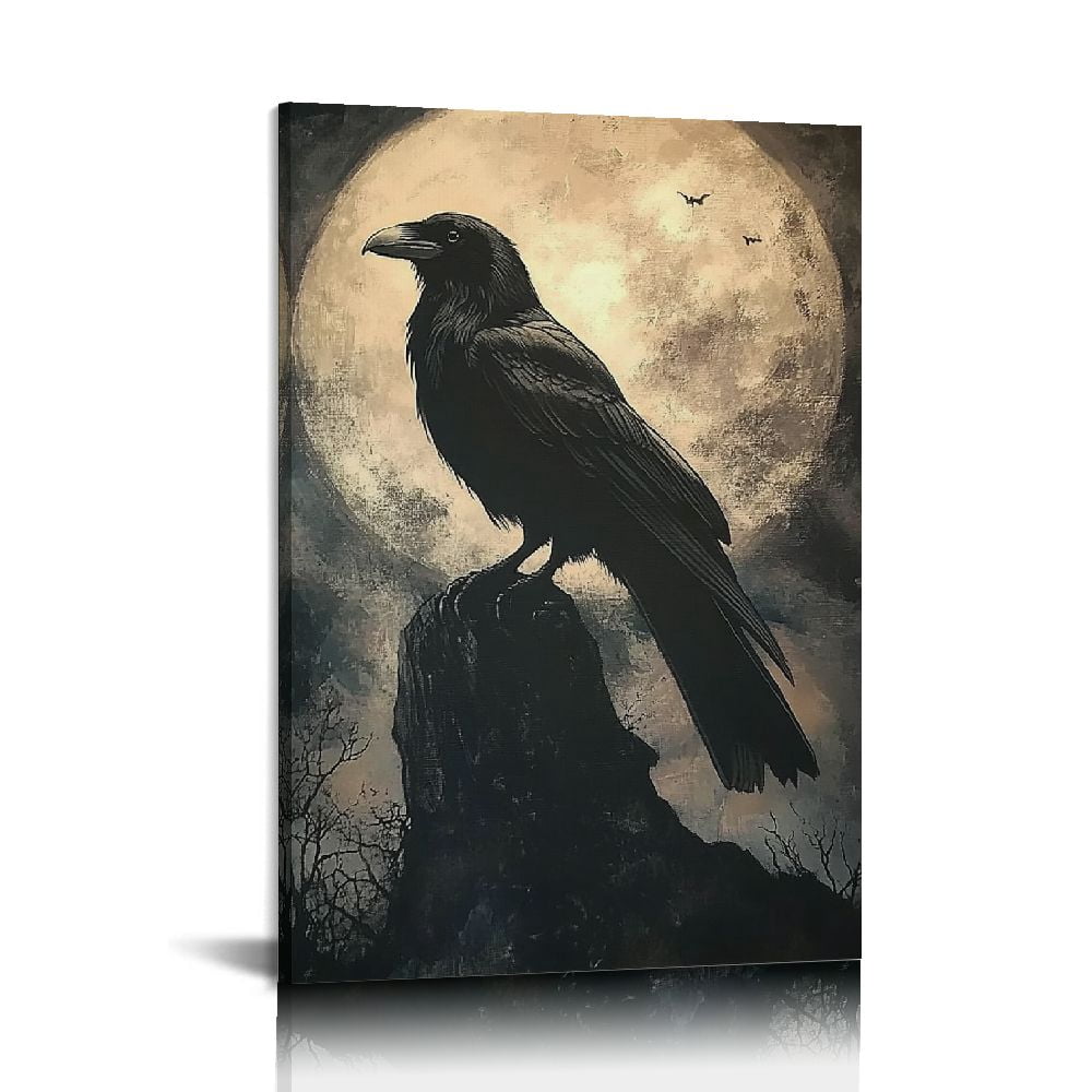 Shadudu Vintage Halloween Wall Art Canvas Prints Gothic Raven Dark ...