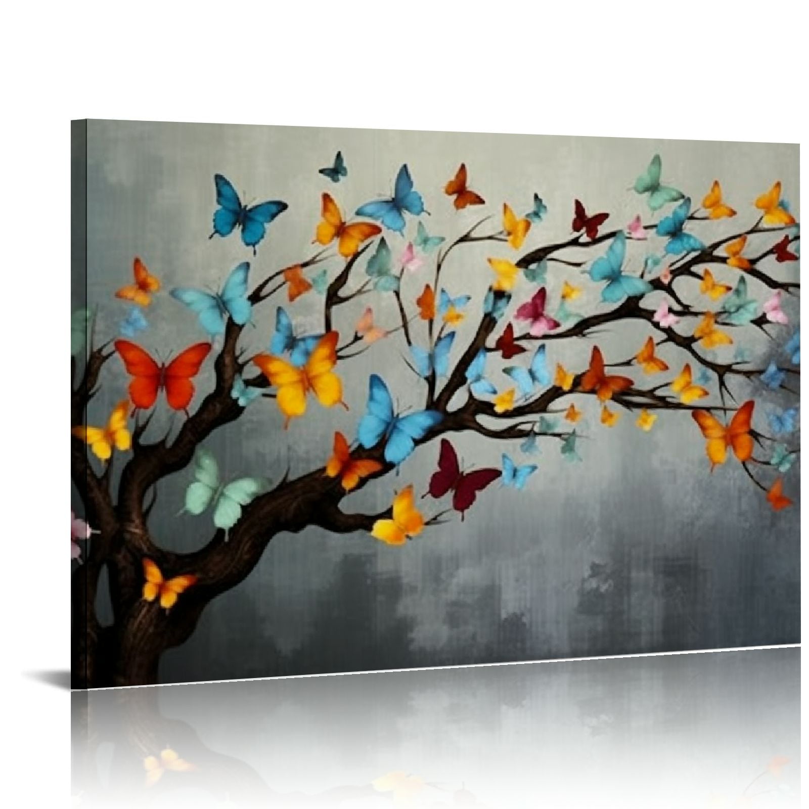 Shadudu Vintage Wall Art Canvas Colorful Butterfly on Teal Background ...