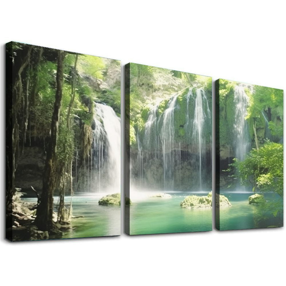 Shadudu Waterfall Forest Body of Water Canvas Wall Art Decor Set for ...