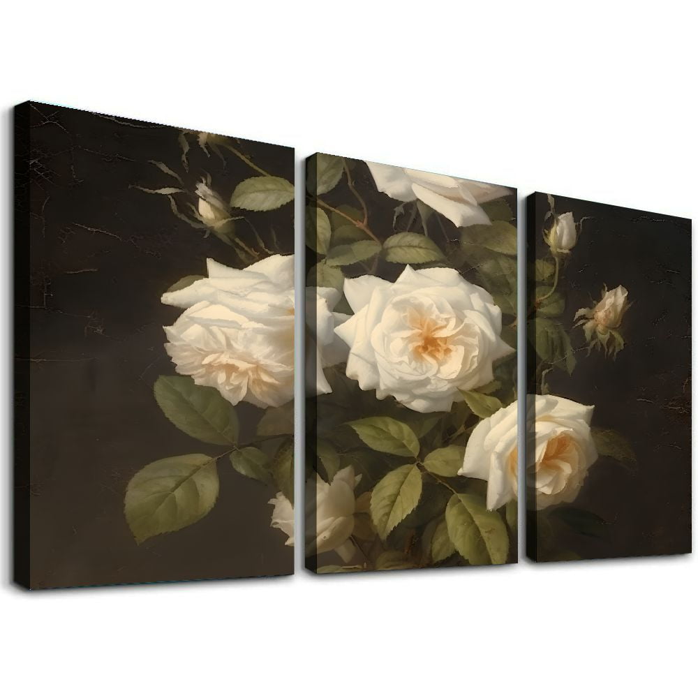 Shadudu White Roses Canvas Wall Art Set of 3 12x16 Inches - Home Office ...
