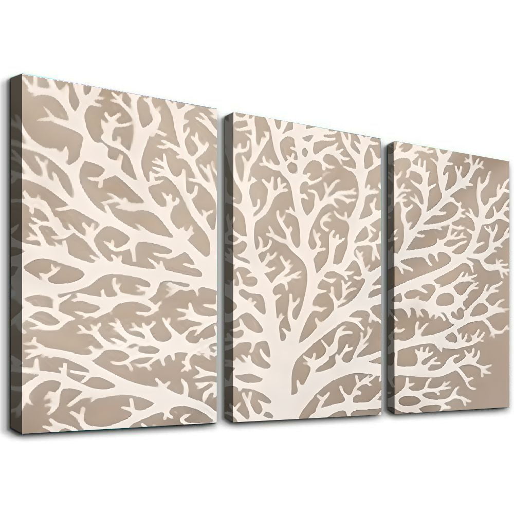 Shadudu White Tree Canvas Wall Decor Triptych Set for Living Room ...