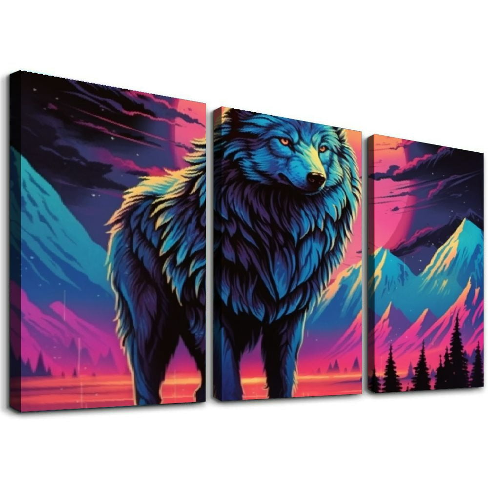 Shadudu Wolf Full Moon Mountain Decor Triptych - Set of 3 Prints for ...