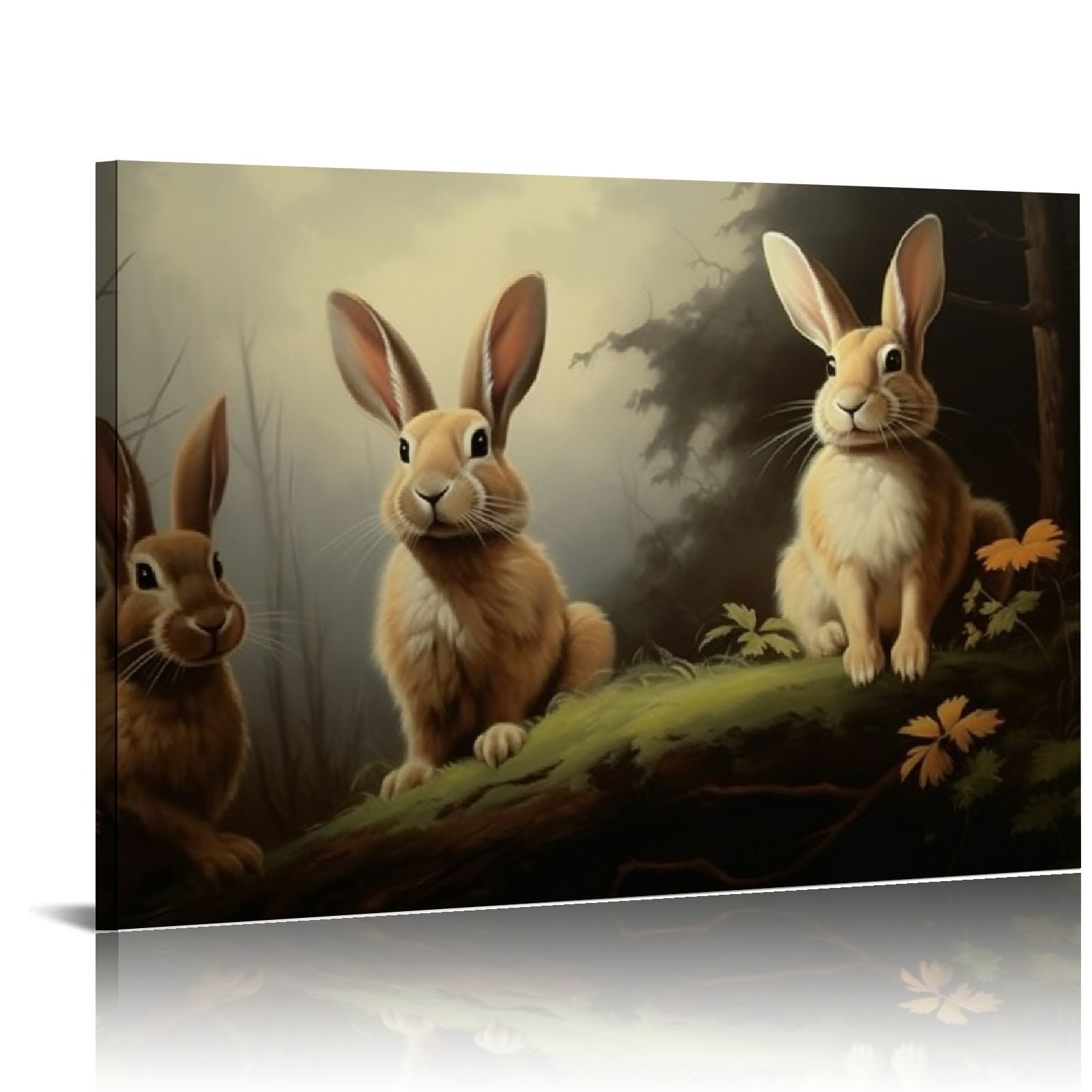 Shadudu Woodland Rabbits Canvas Wall Art, Adorable Hares Painting Home ...