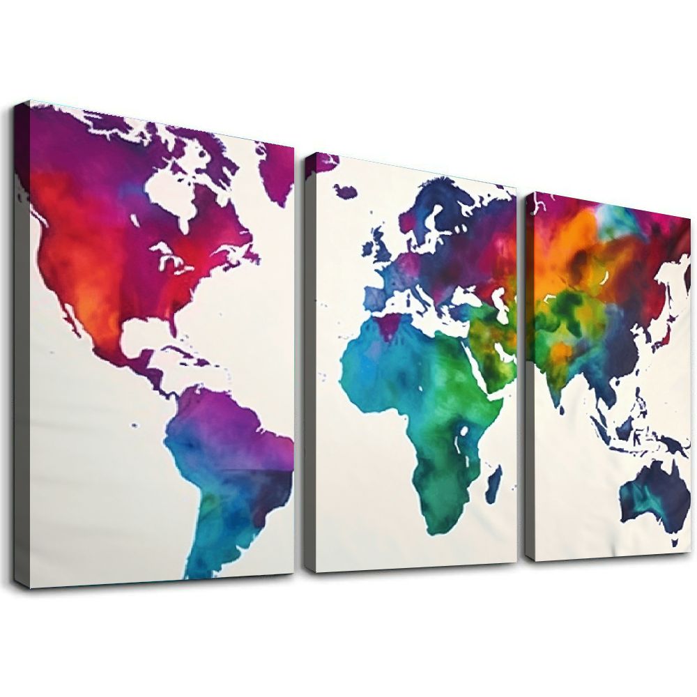 Shadudu World Map Flag Maximalism Canvas Wall Decor Set of 3 - Living ...