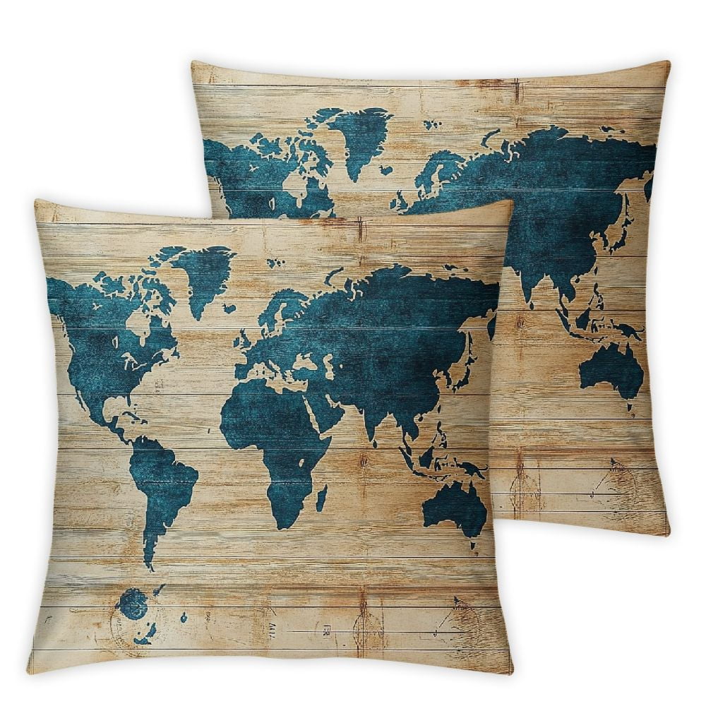 Shadudu World Map Plush Fleece Pillowcase Set 2-Pack High-Quality ...