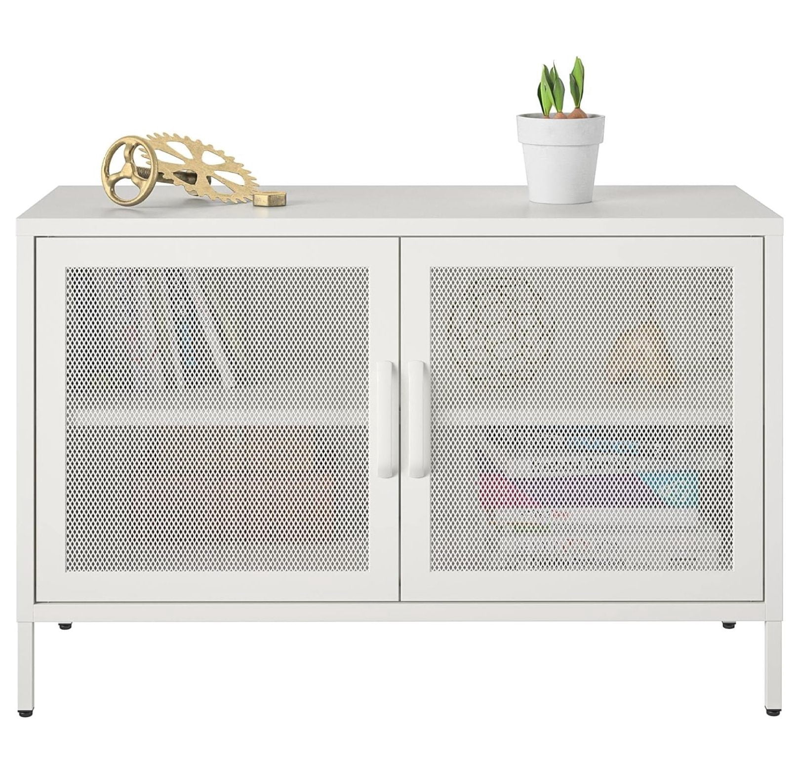 Shadwick 2 Door Wide Metal Locker Accent Cabinet-Mesh Metal Doors, Soft ...