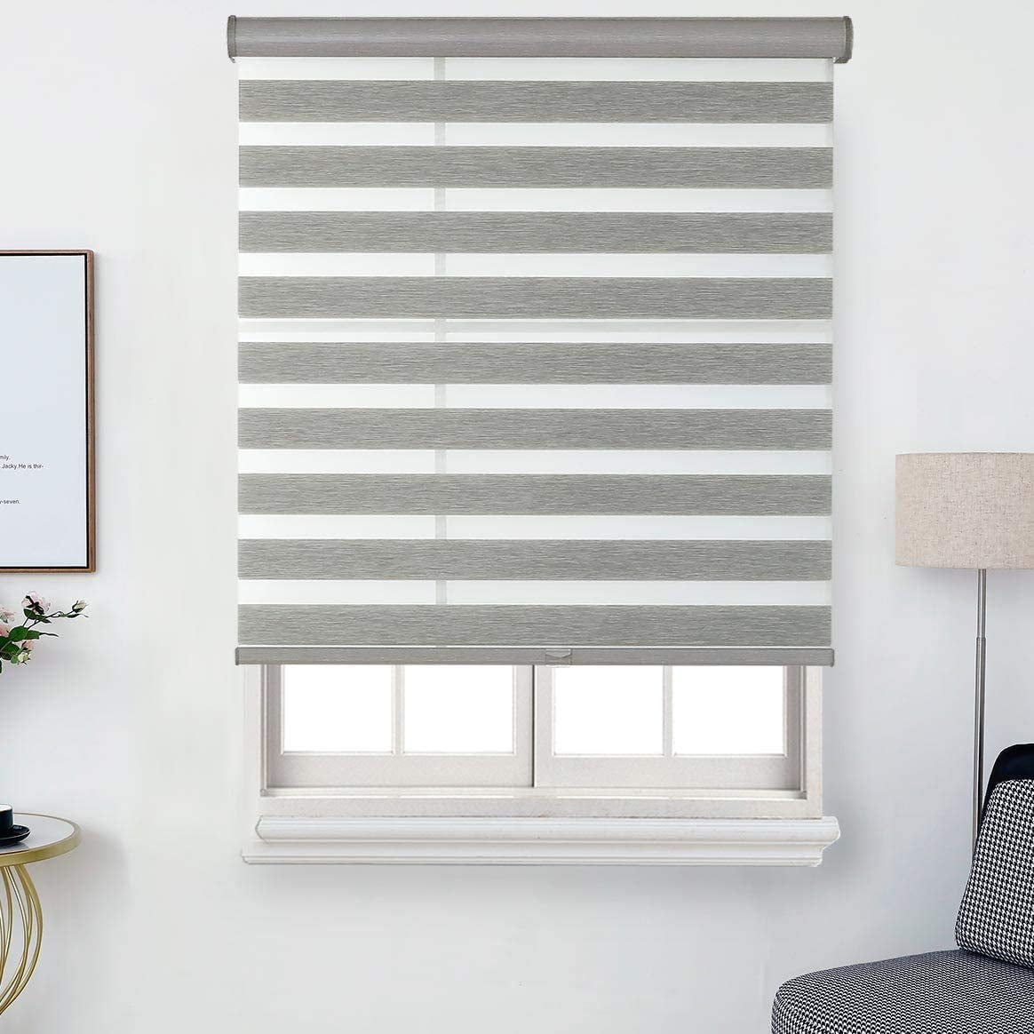 Shady Rest FauxLinen Zebra Shade, Cordless Free-Stop Zebra Blind with ...