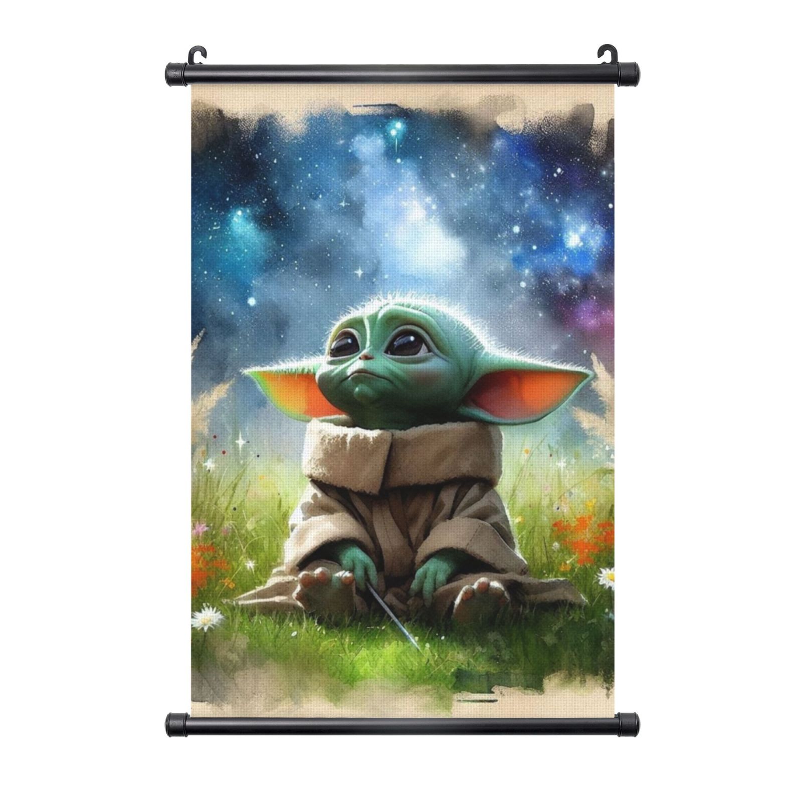 Shaft Hanging Banner Baby Yoda Poster Wall Canvas Artwork With Black ...