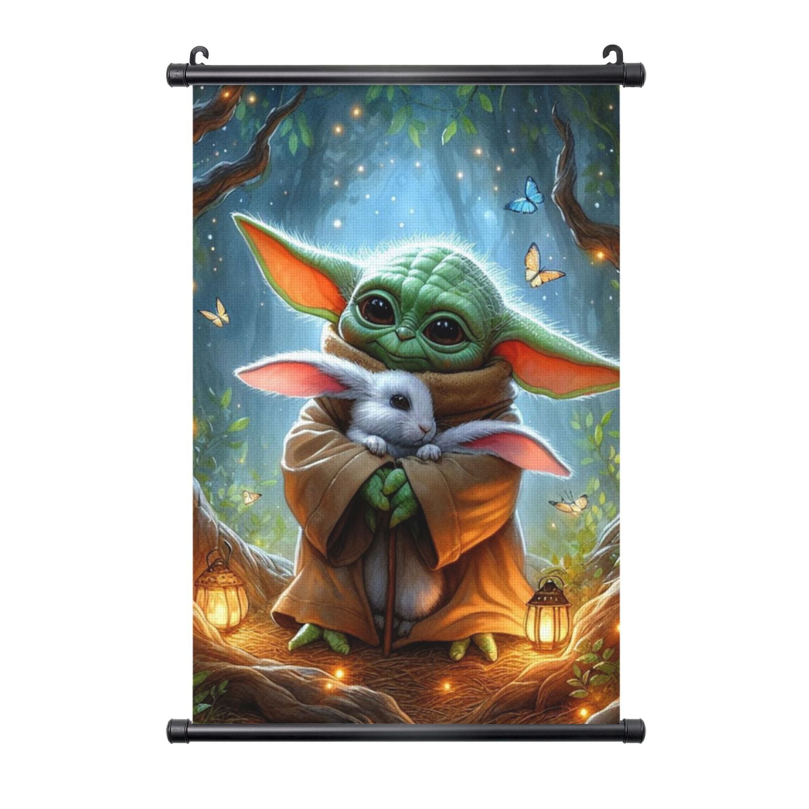 Shaft Hanging Banner Baby Yoda Poster Wall Canvas Artwork With Black ...