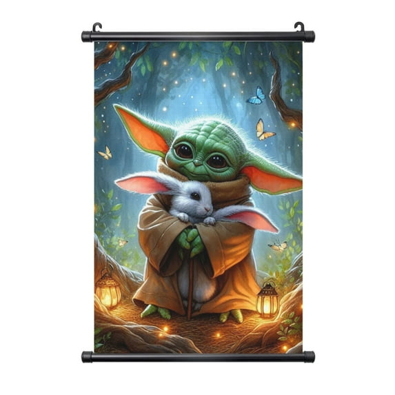 Shaft Hanging Banner Baby Yoda Poster Wall Canvas Artwork With Black ...