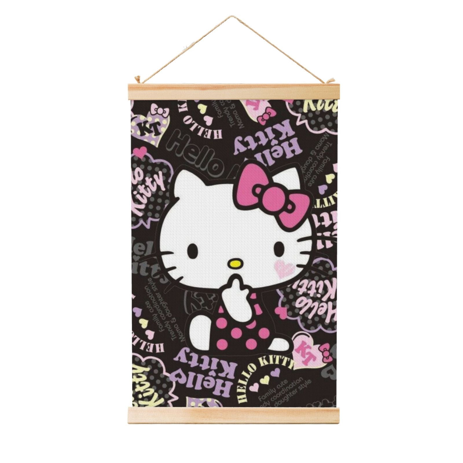 Shaft Hanging Banner Hello Kitty Poster Wall Canvas Artwork With Wooden ...