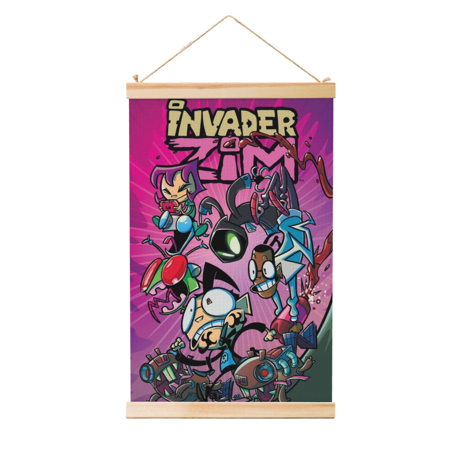Shaft Hanging Banner Invader Zim Poster Wall Canvas Artwork With Wooden ...