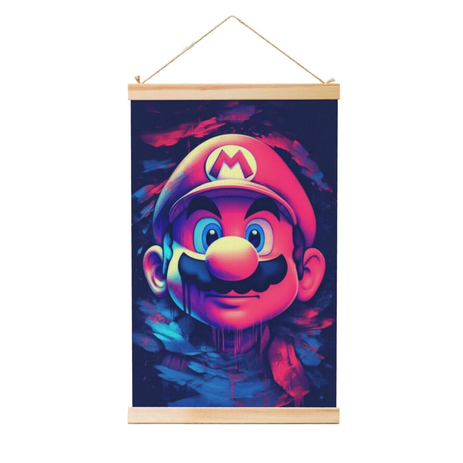 Shaft Hanging Banner Super Mario Poster Wall Canvas Artwork With Wooden ...