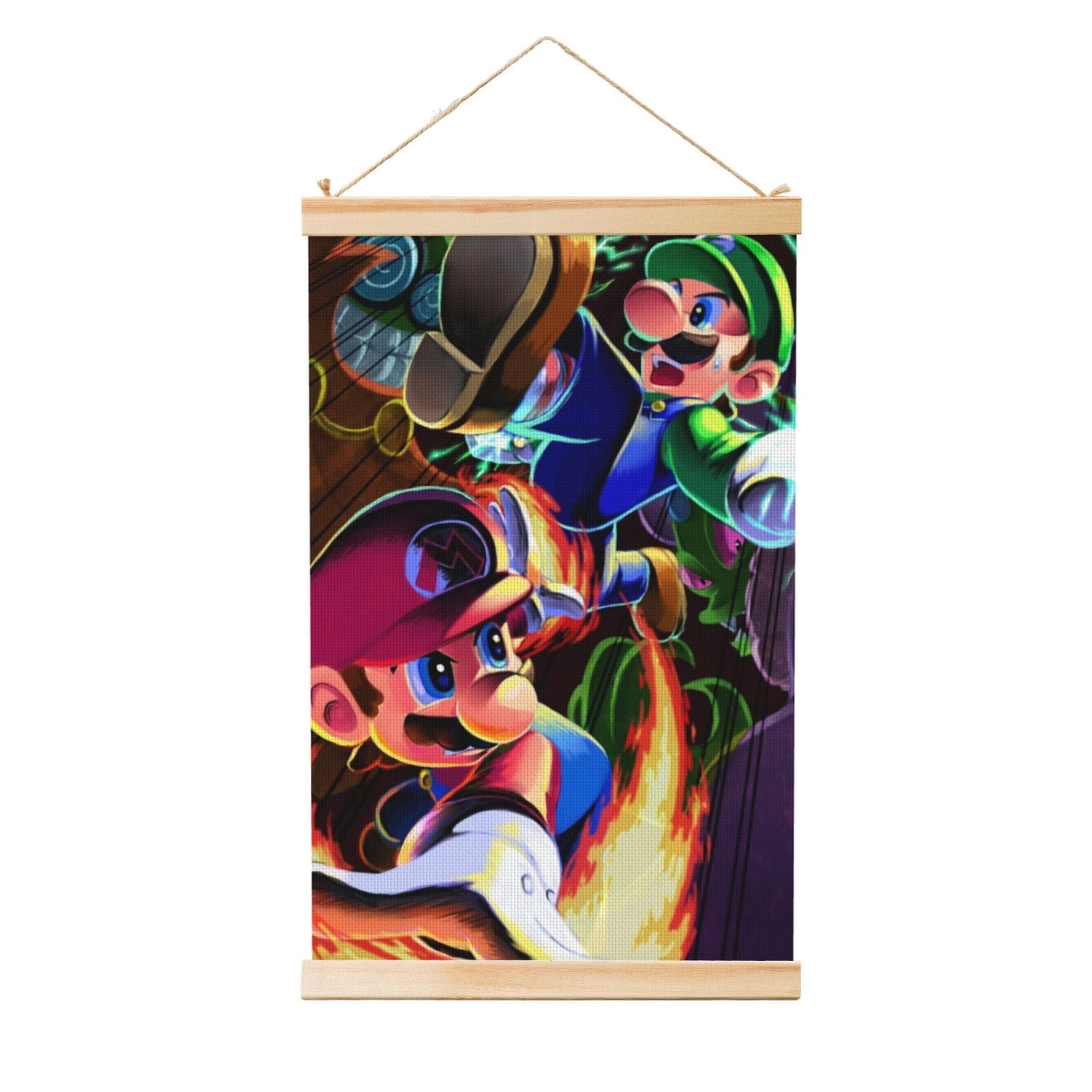 Shaft Hanging Banner Super Mario Poster Wall Canvas Artwork With Wooden ...