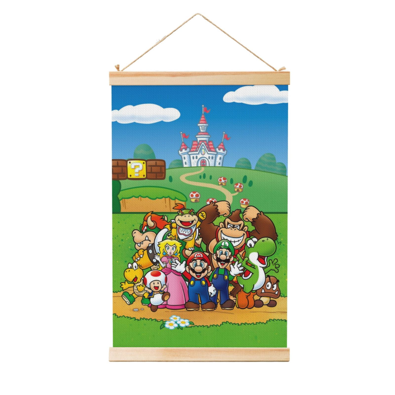 Shaft Hanging Banner Super Mario Poster Wall Canvas Artwork With Wooden ...