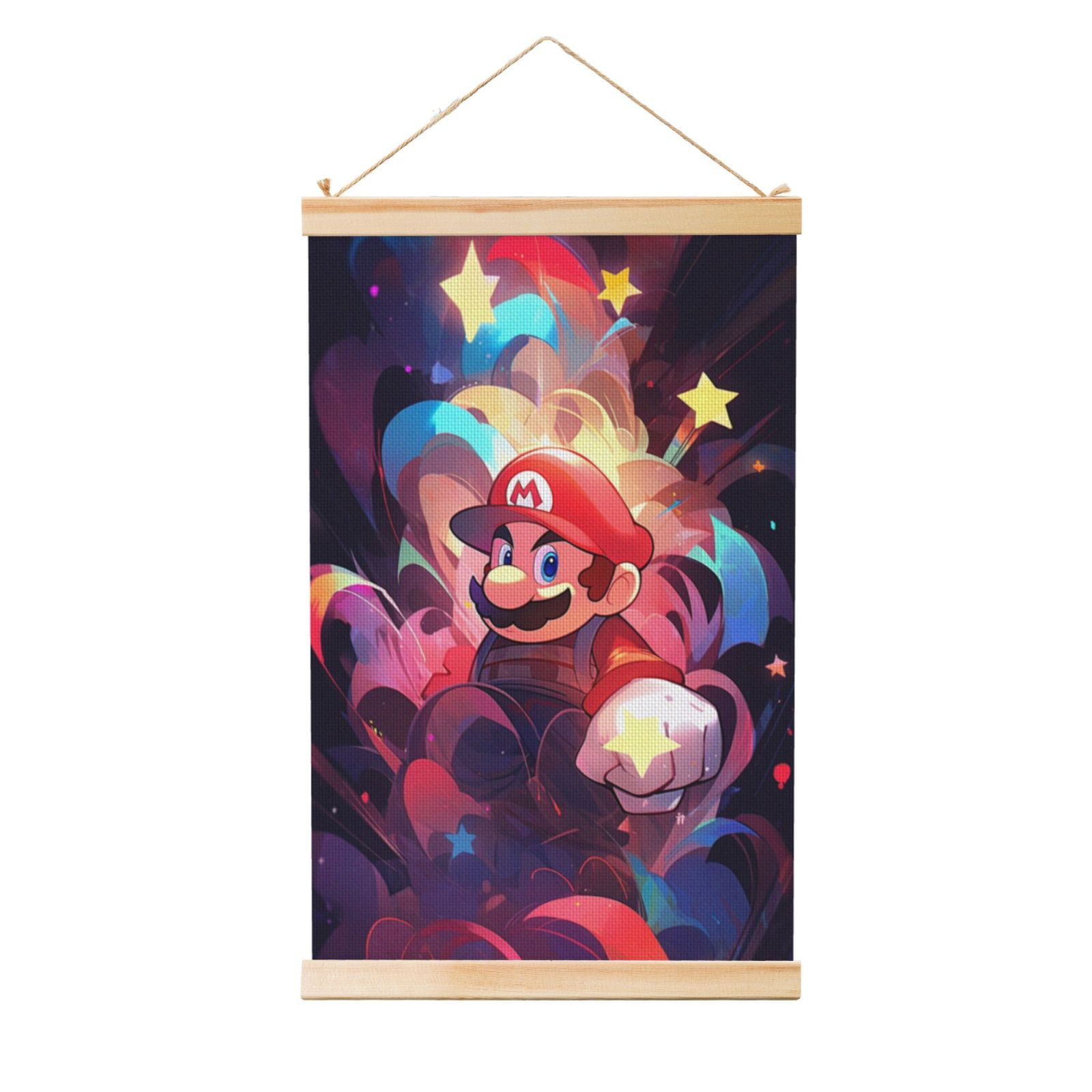 Shaft Hanging Banner Super Mario Poster Wall Canvas Artwork With Wooden ...