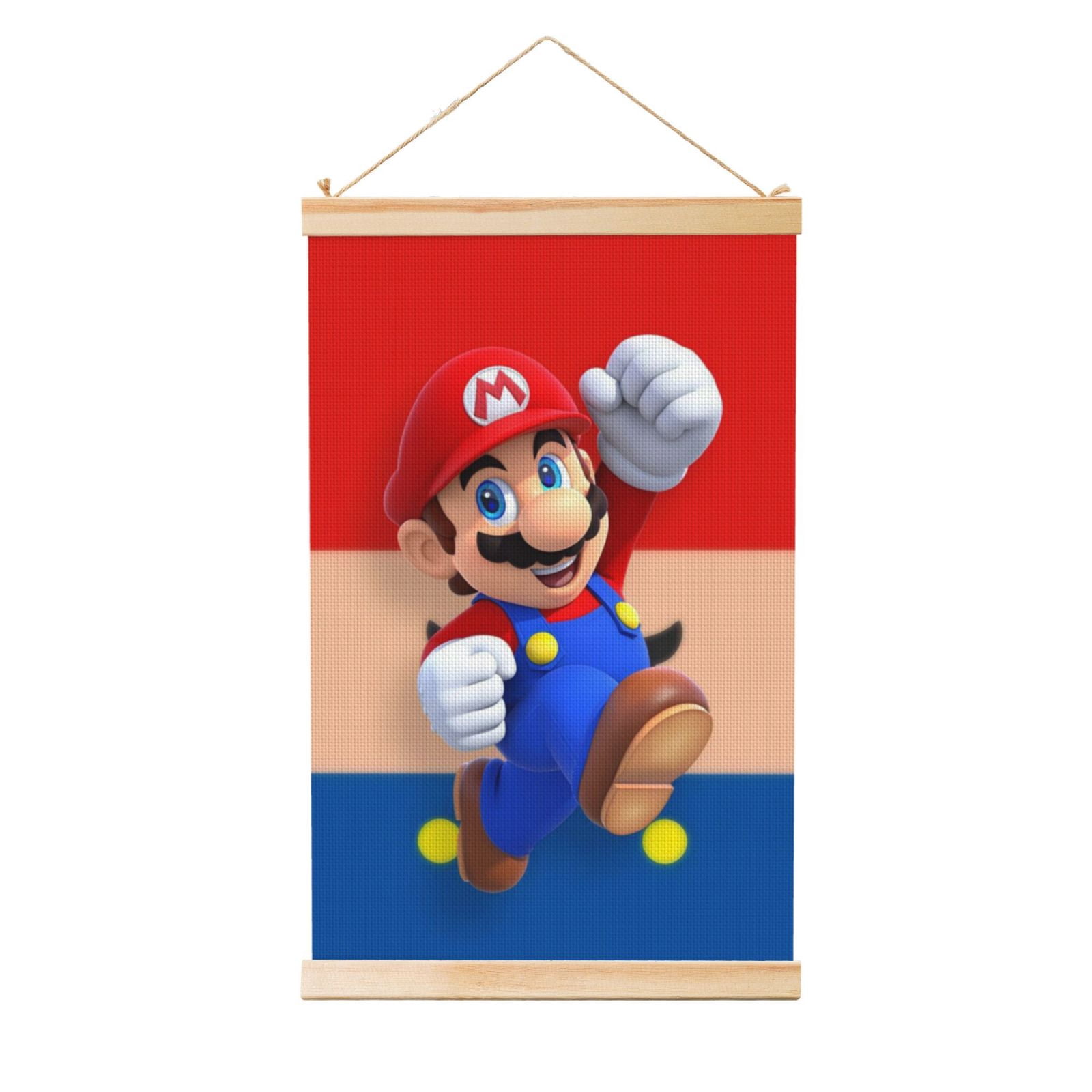 Shaft Hanging Banner Super Mario Poster Wall Canvas Artwork With Wooden ...
