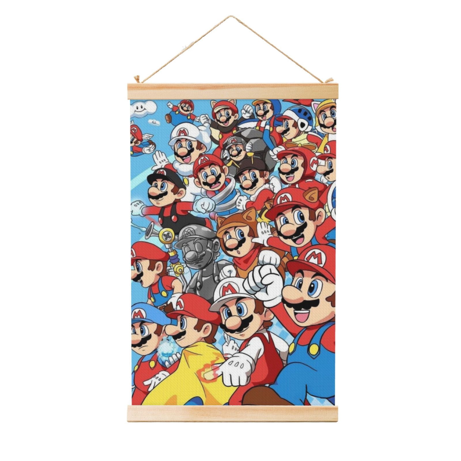 Shaft Hanging Banner Super Mario Poster Wall Canvas Artwork With Wooden ...