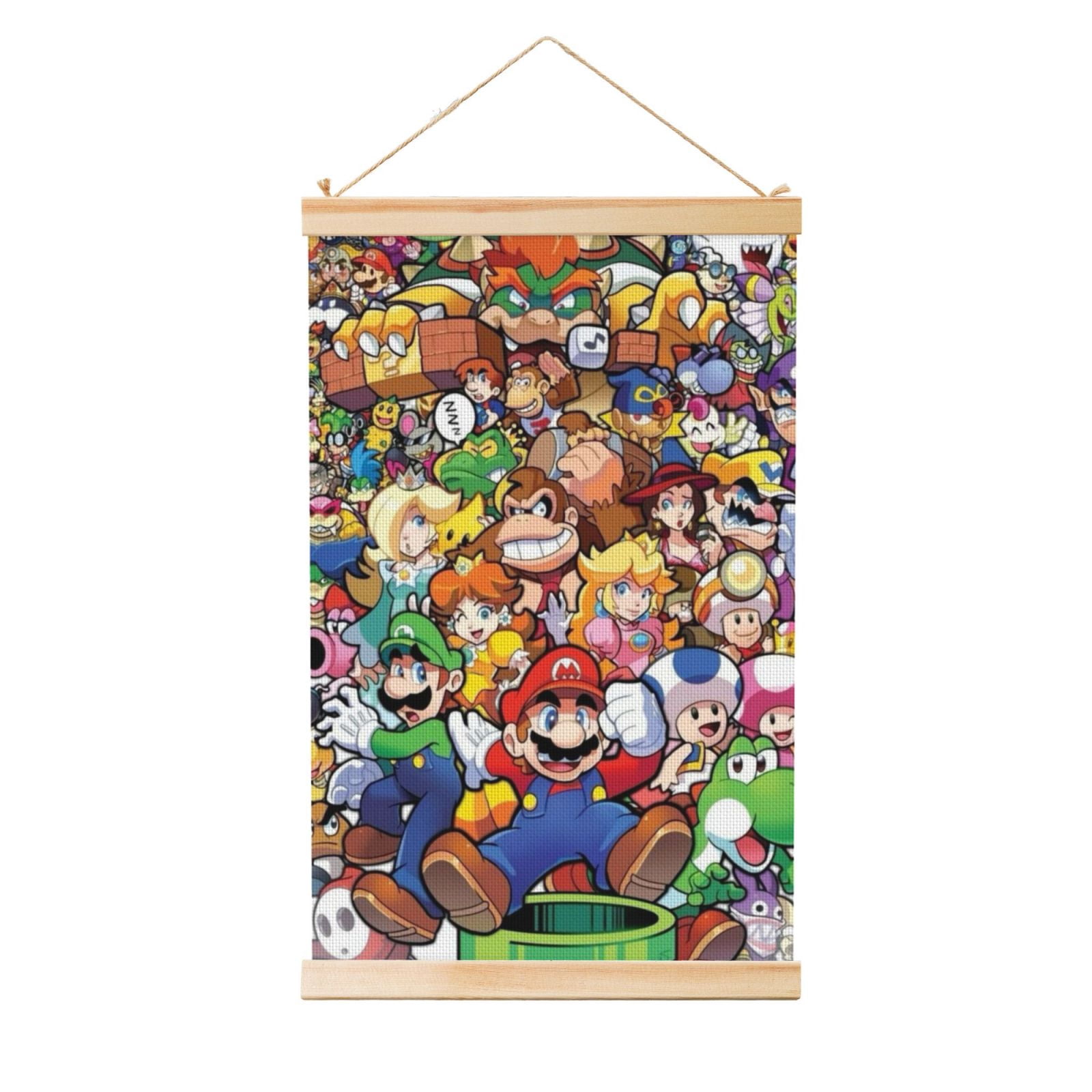 Shaft Hanging Banner Super Mario Poster Wall Canvas Artwork With Wooden ...