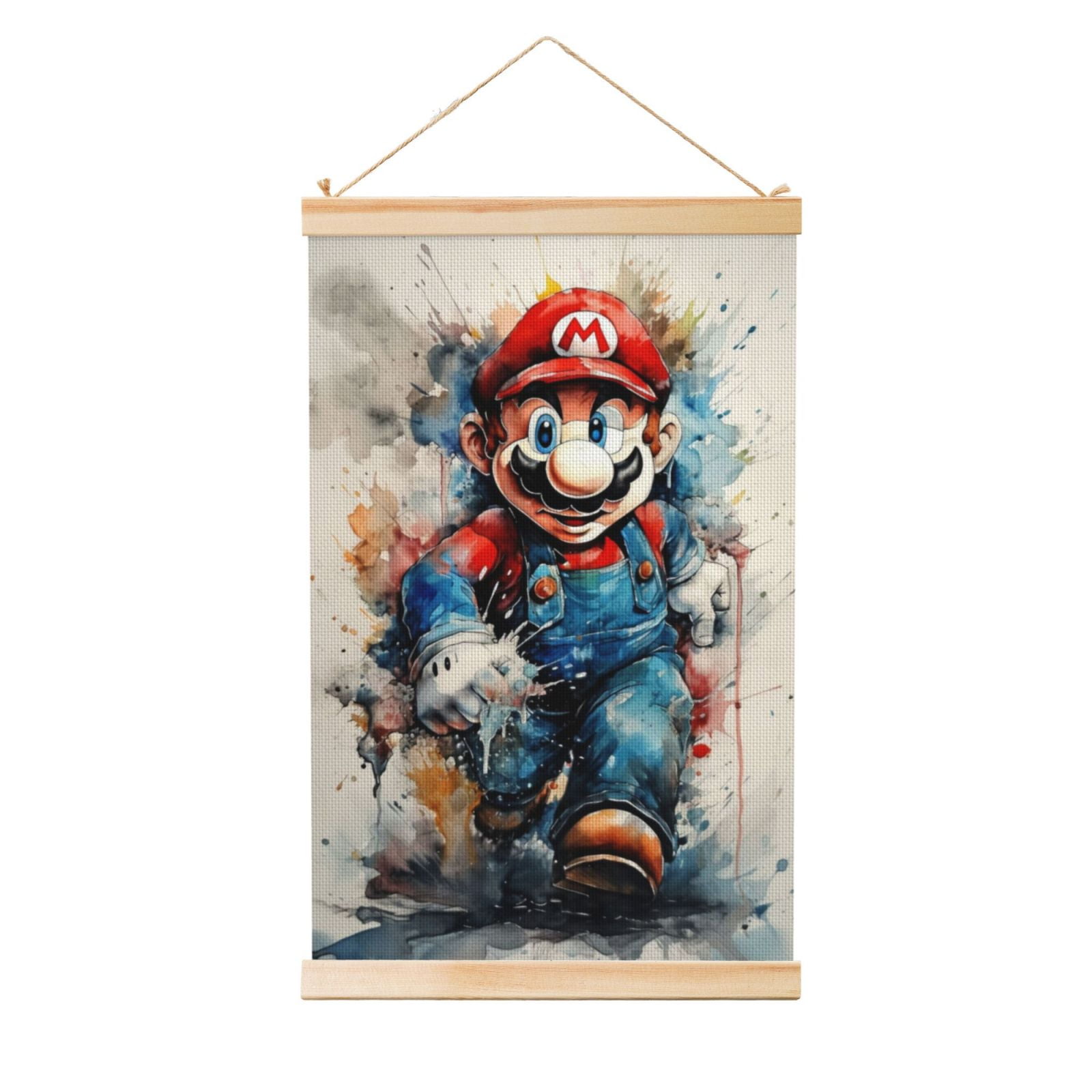 Shaft Hanging Banner Super Mario Poster Wall Canvas Artwork With Wooden ...