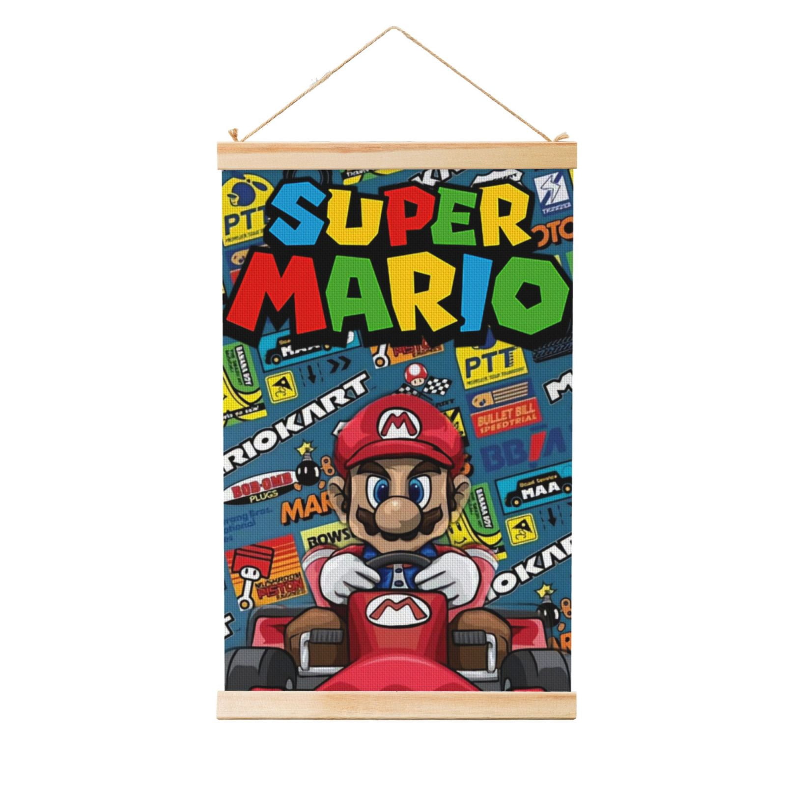 Shaft Hanging Banner Super Mario Poster Wall Canvas Artwork With Wooden ...