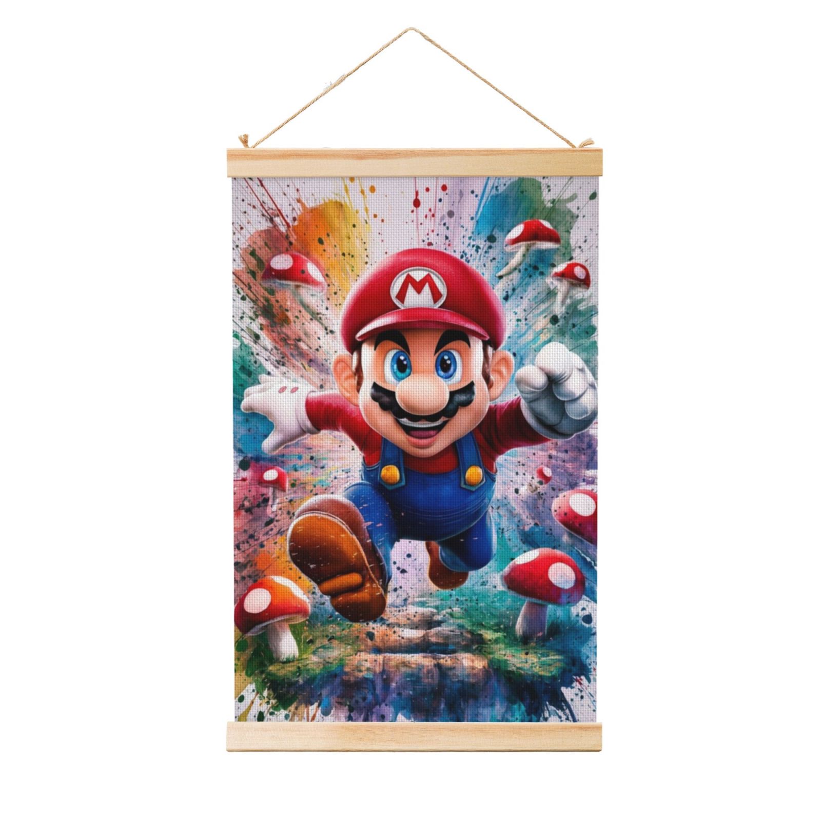 Shaft Hanging Banner Super Mario Poster Wall Canvas Artwork With Wooden ...