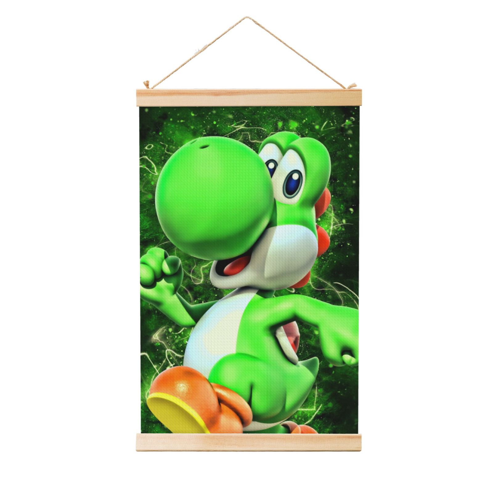 Shaft Hanging Banner Yoshi Mario Poster Wall Canvas Artwork With Wooden ...