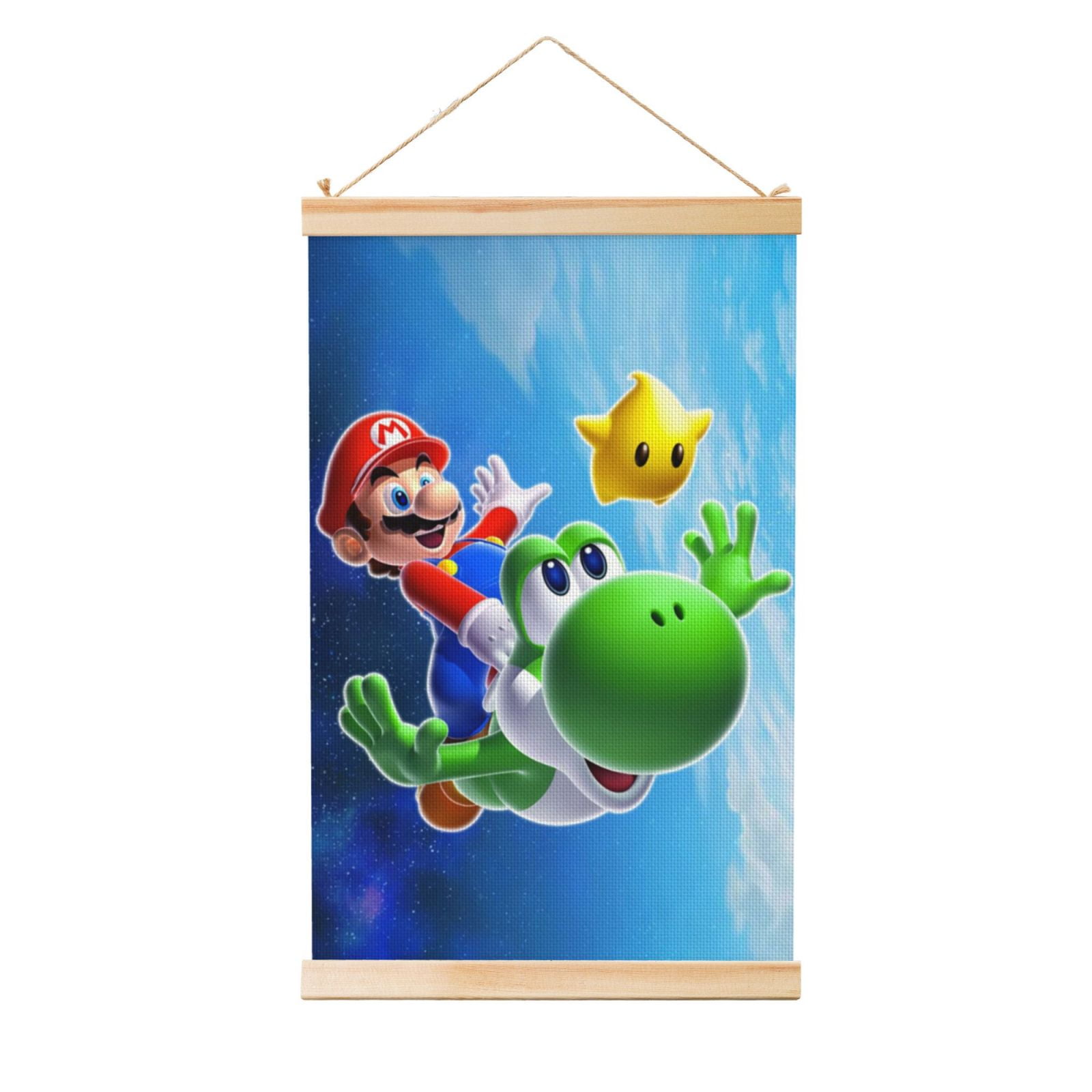 Shaft Hanging Banner Yoshi Mario Poster Wall Canvas Artwork With Wooden ...