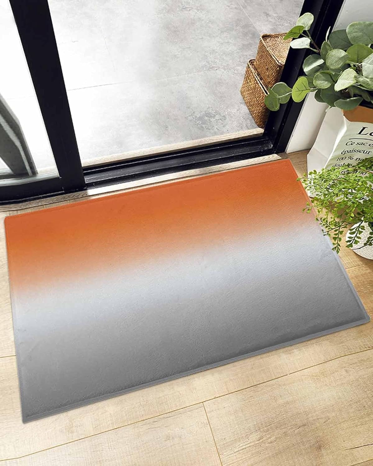 Shag Bath Rugs Orange Gradient Grey Ombre White Stripe Plush Soft ...