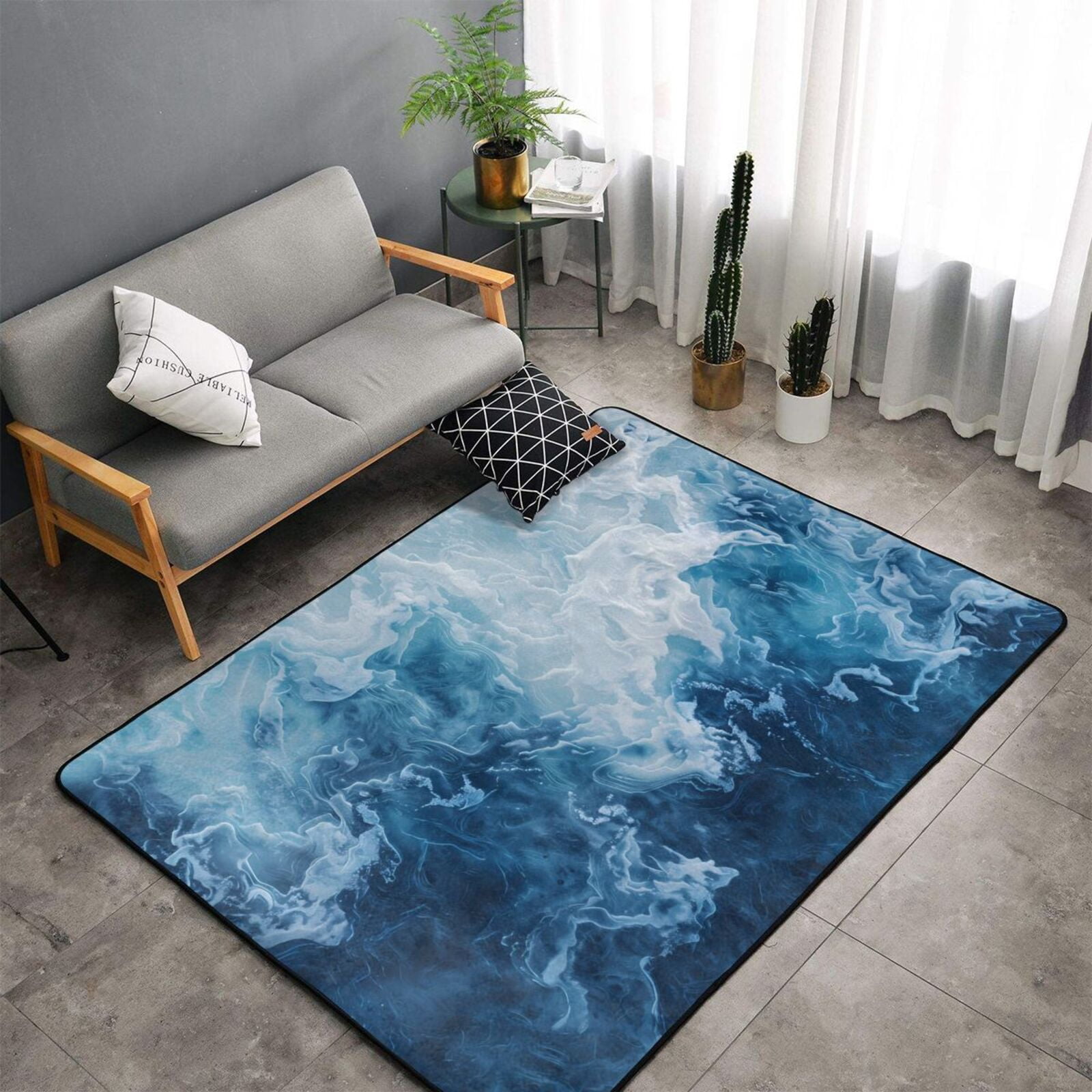 Shaggy Area Rug, Abstract Ocean Waves Rugs for Living Room Bedroom Non ...