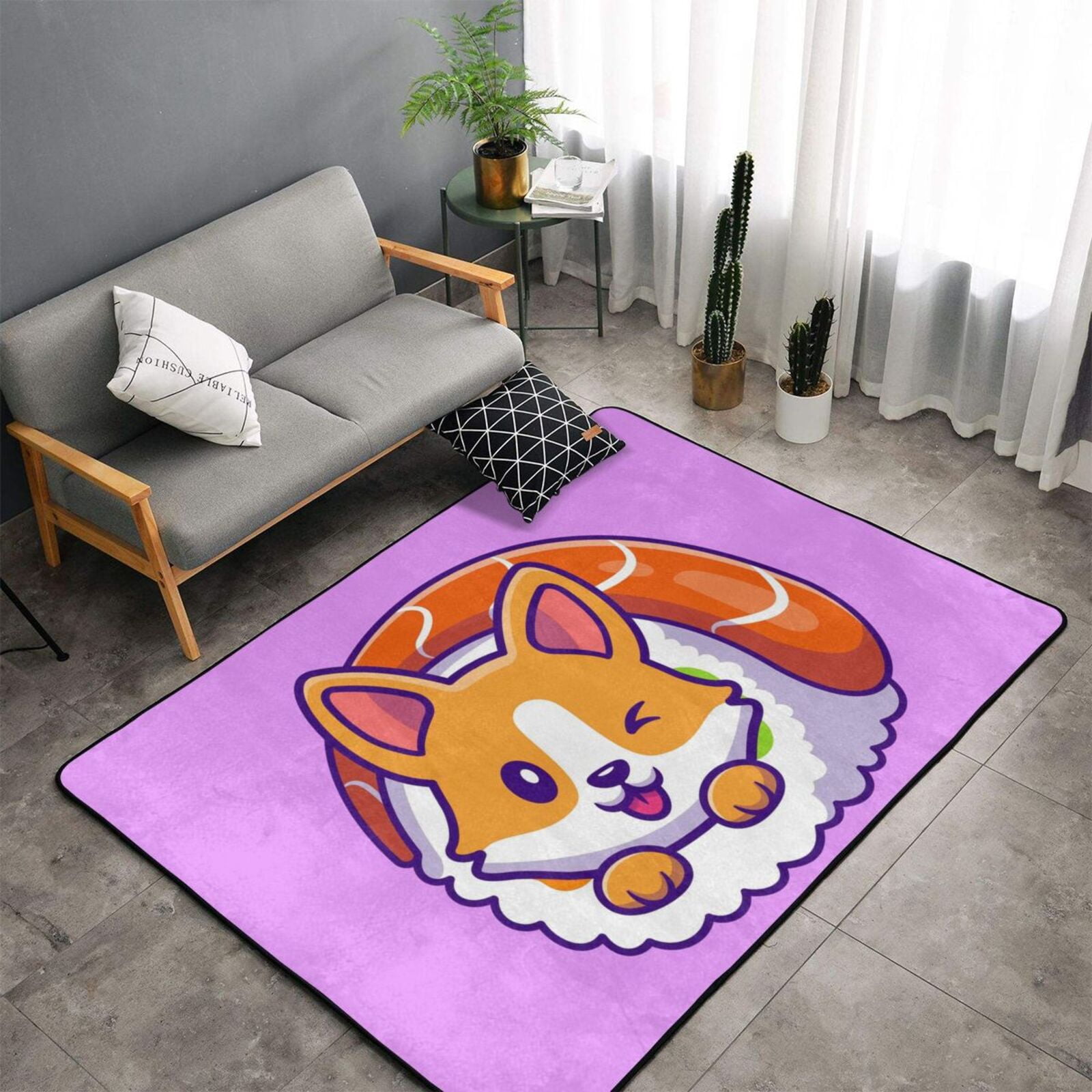 Shaggy Area Rug, Corgi In Sushi Roll Rugs for Living Room Bedroom Non ...