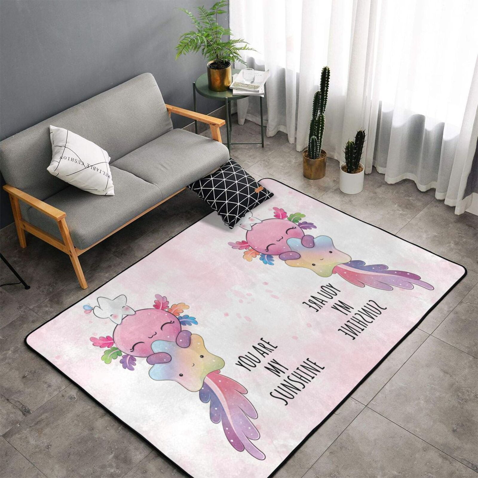 Shaggy Area Rug, Kawaii Axolotl Star Hug Rugs for Living Room Bedroom ...