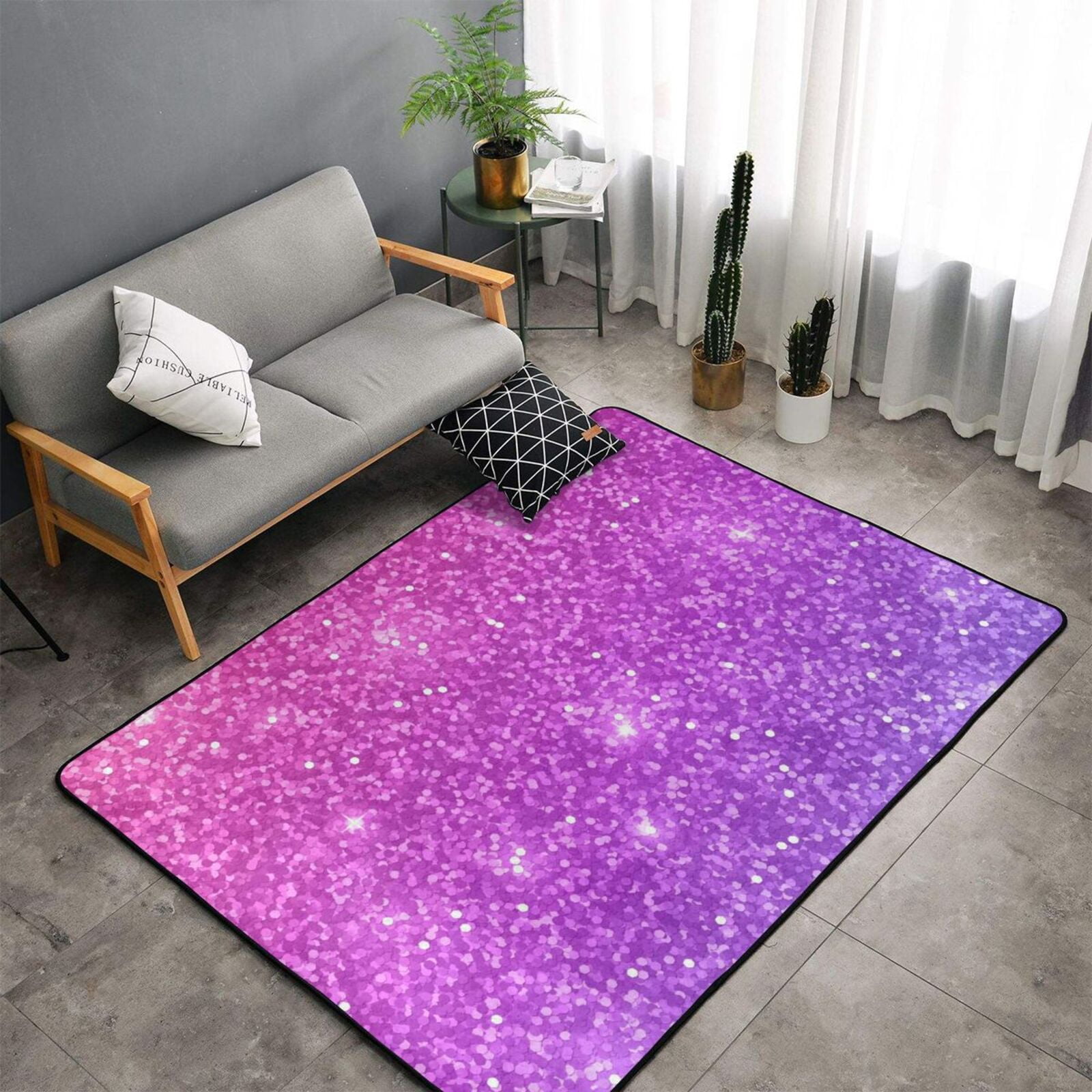 Shaggy Area Rug, Pink Purple Glitter Rugs for Living Room Bedroom Non ...