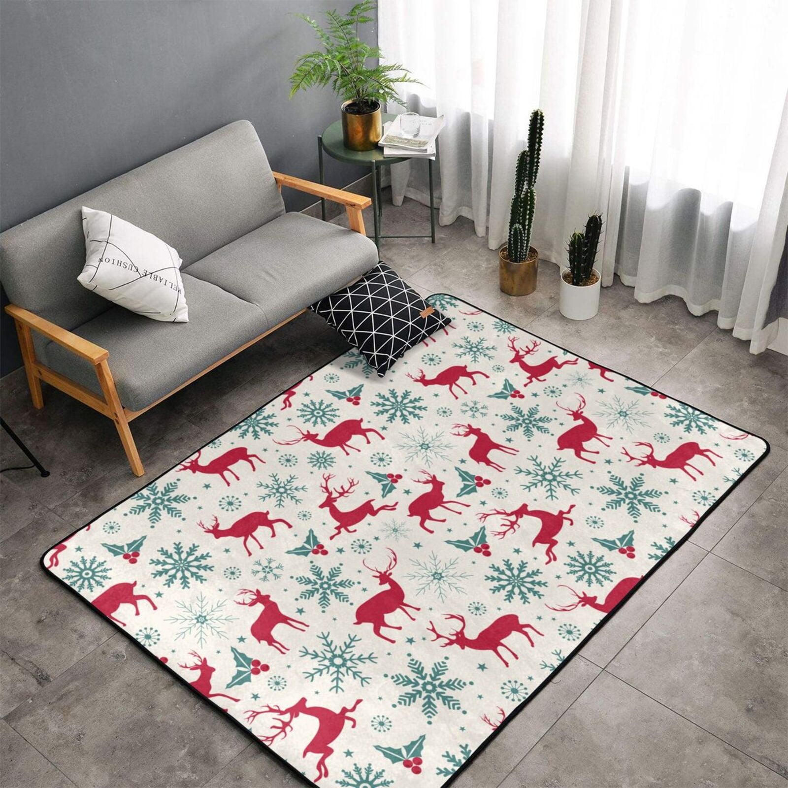 Shaggy Area Rug, Vintage Christmas Reindeer Rugs for Living Room ...