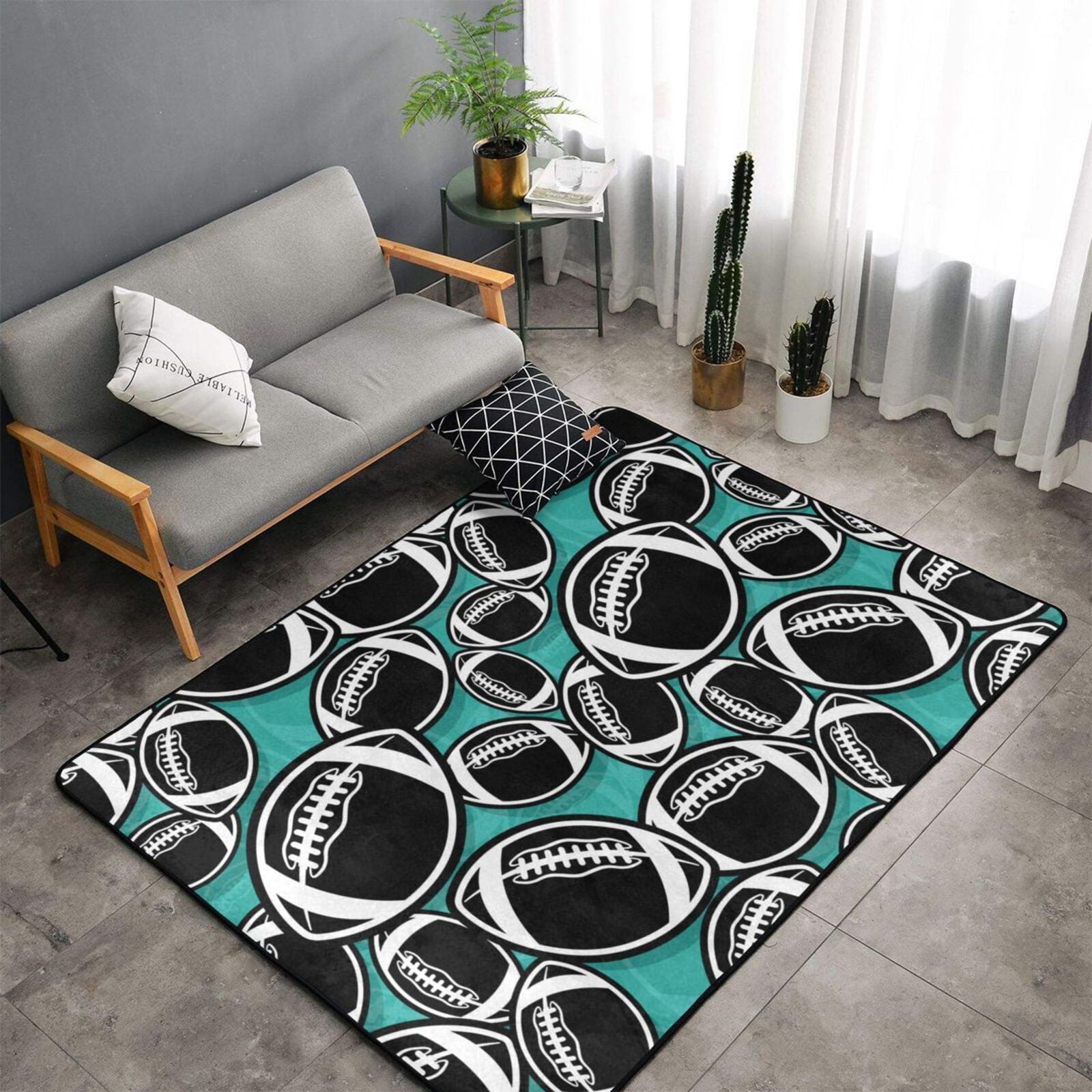 Shaggy Area Rug, black American football Rugby green Rugs for Living ...