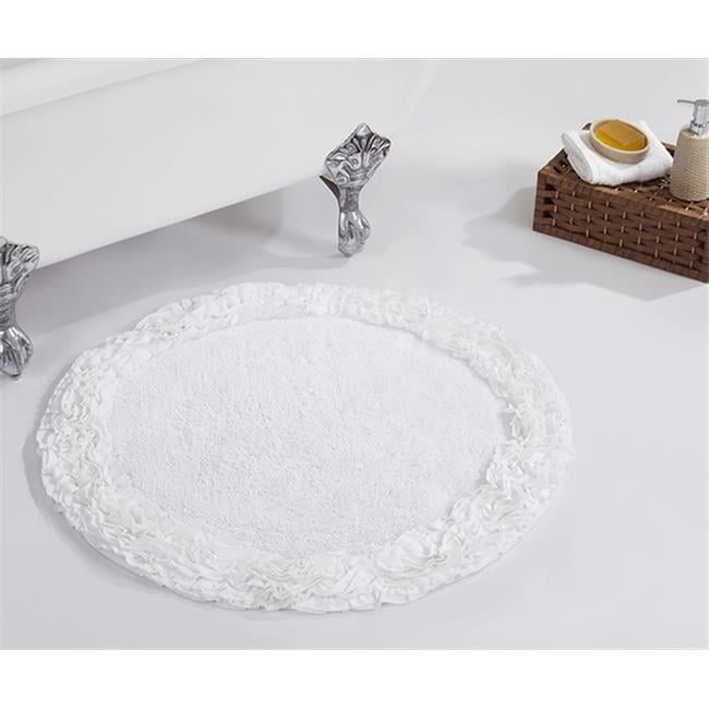 Shaggy Border Collection 100% Cotton 30ft. Round Bath Rug in White ...