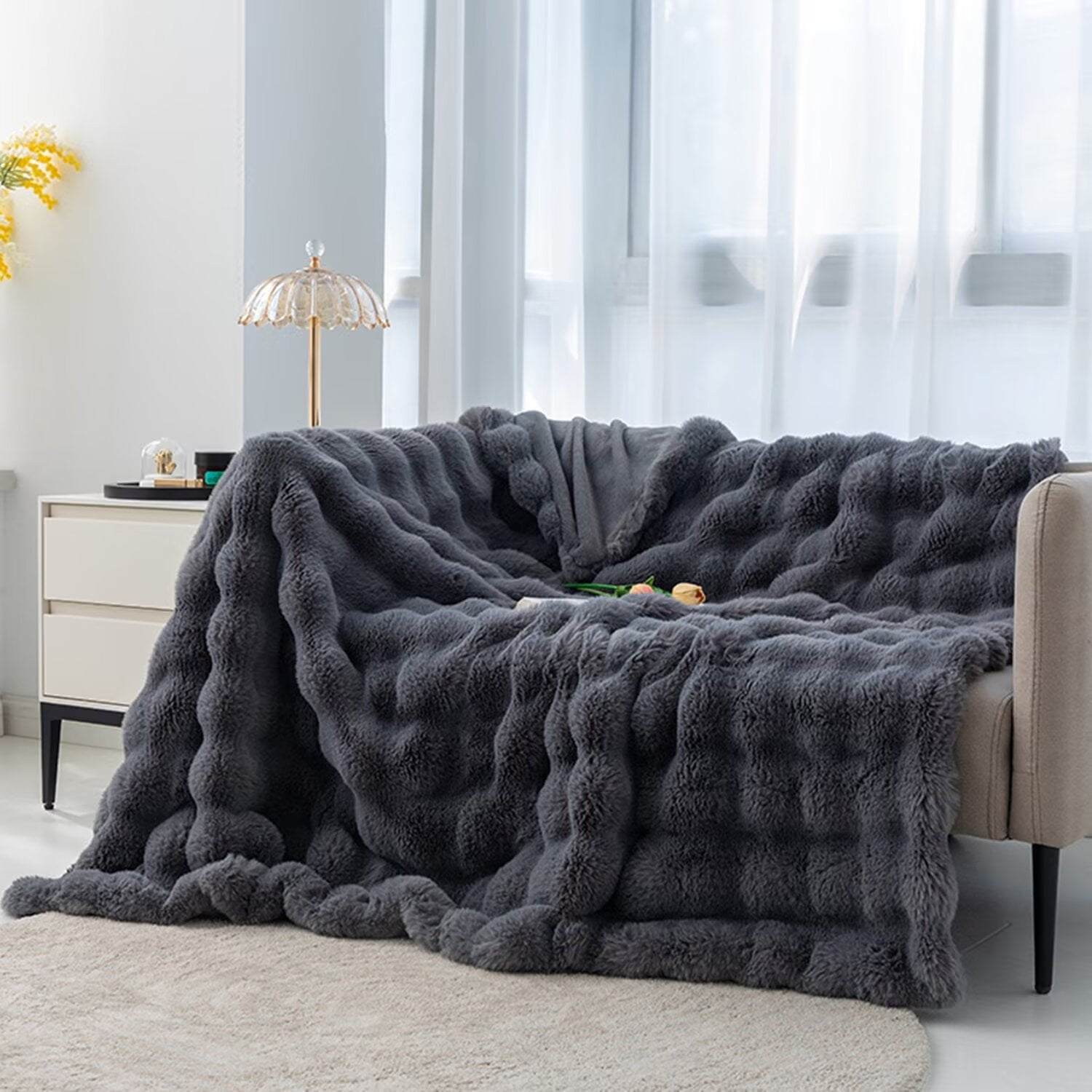 Shaggy Faux Fur Weighted Blanket 15 lbs for Adult, Soft Luxury Fuzzy ...