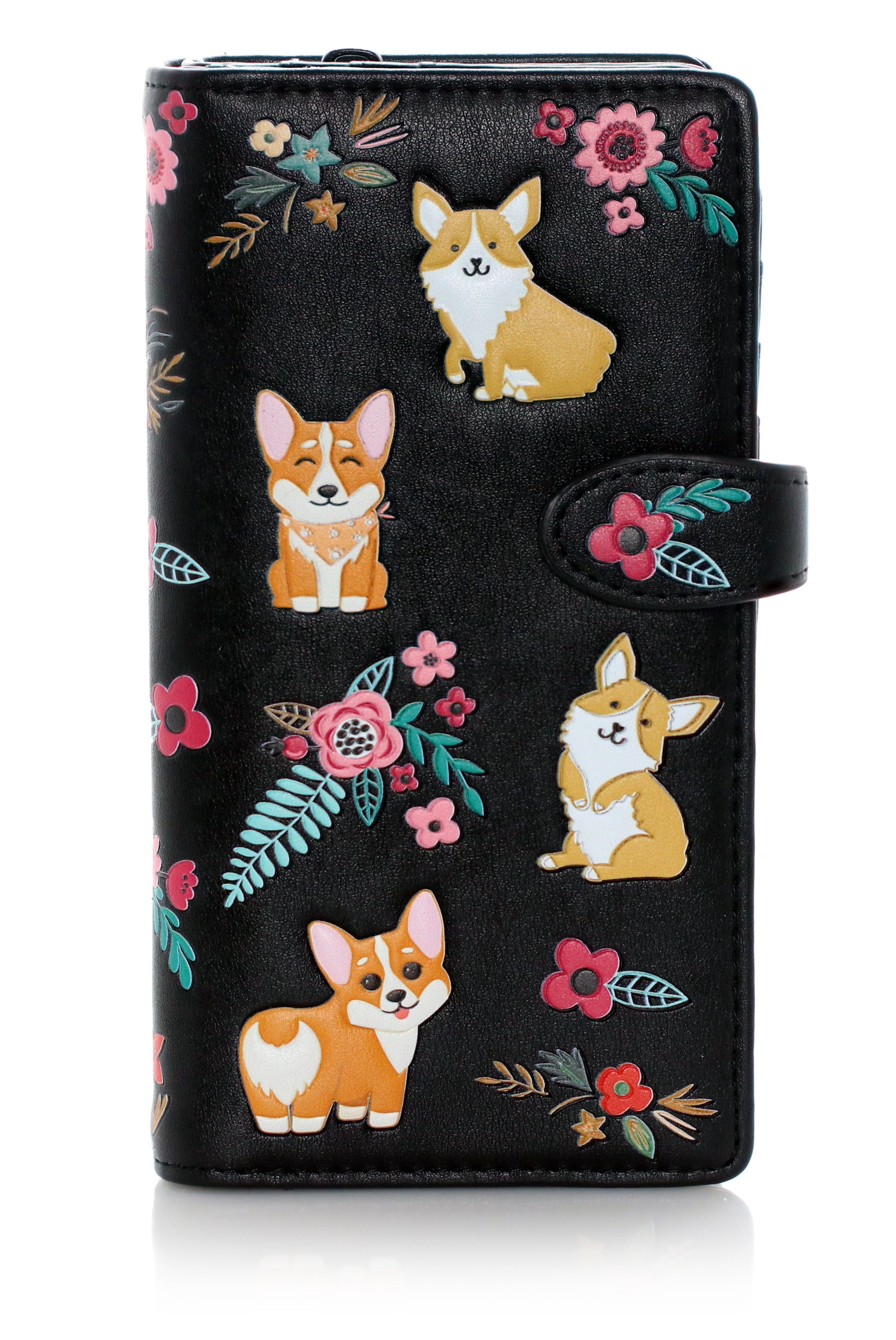 Shagwear Corgi Pattern Pattern Large Women's Zipper Wallet (Black) Faux ...