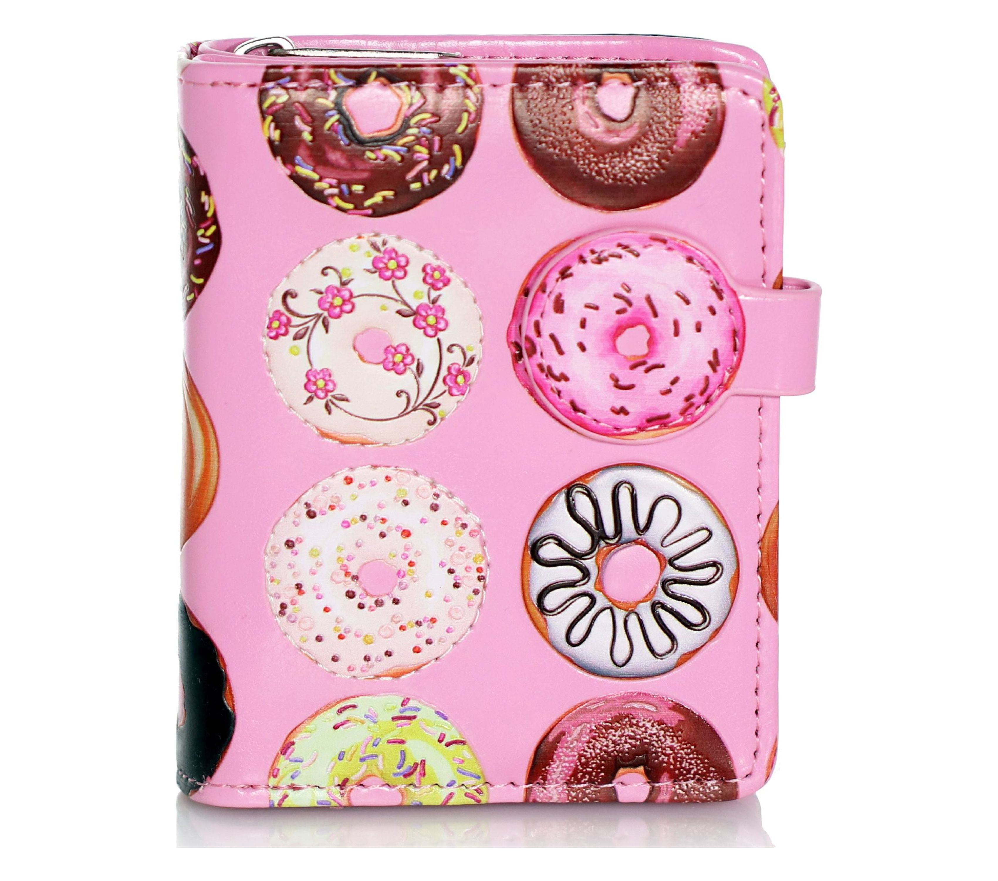 Shagwear Donut Pattern Small Zipper Women's Wallet (Pink) Faux Leather ...