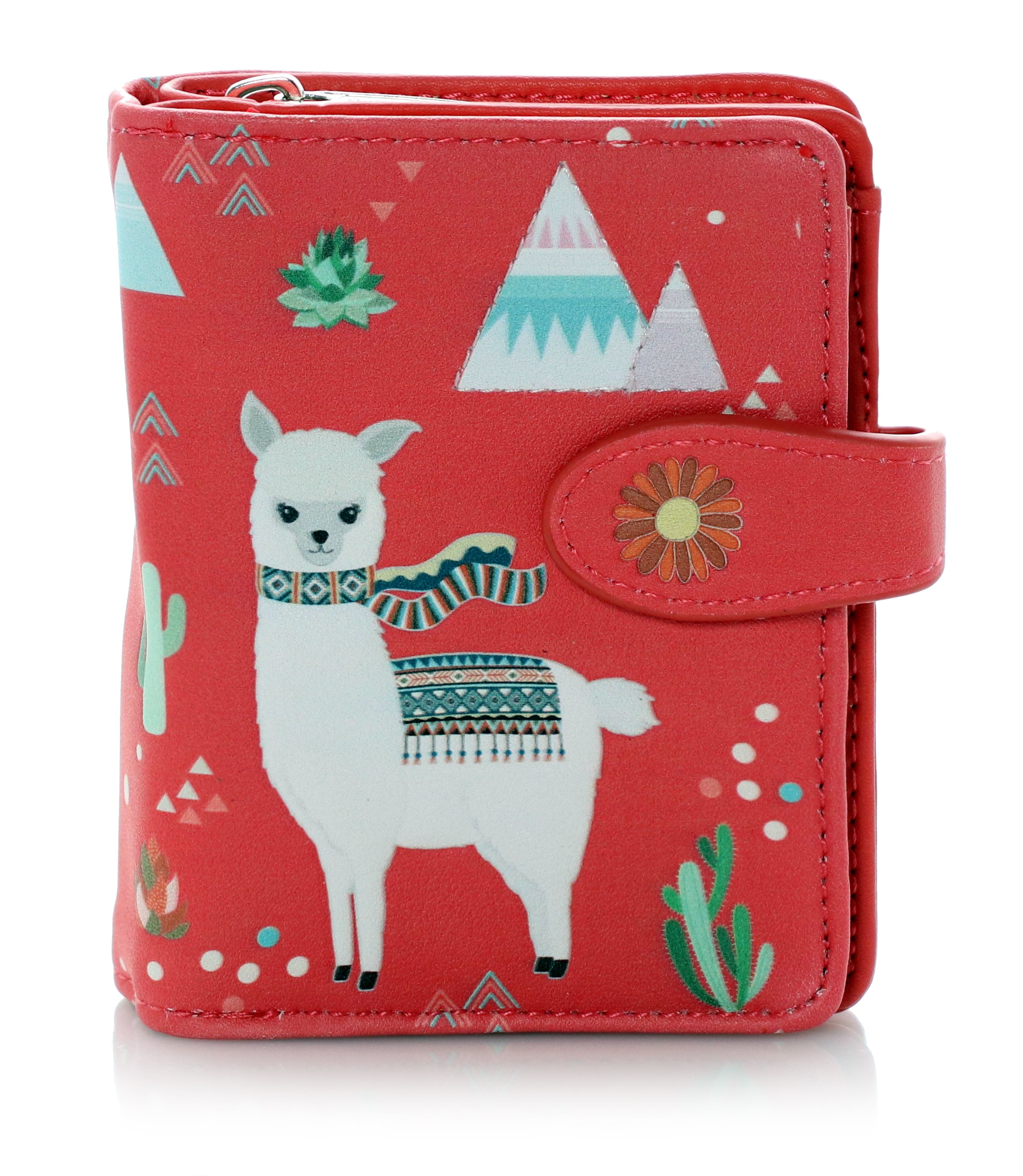 Shagwear Llama Pattern Small Zipper Womens Wallet, Coral Faux Leather ...