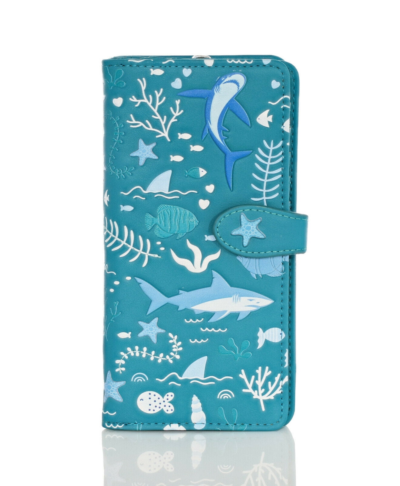 Shagwear Shark Pattern Large Zipper Bi-Fold Women's Wallet (Choose ...