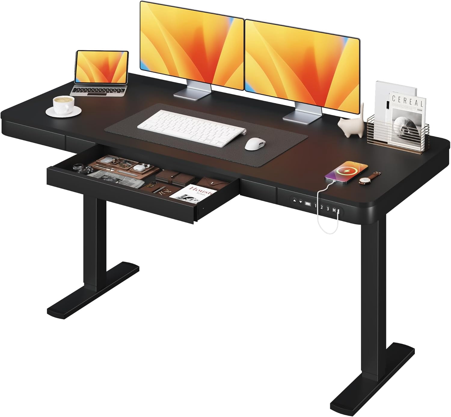 Shahoo Electric Standing Desk with Drawer, 55 x 24 inches with USB ...