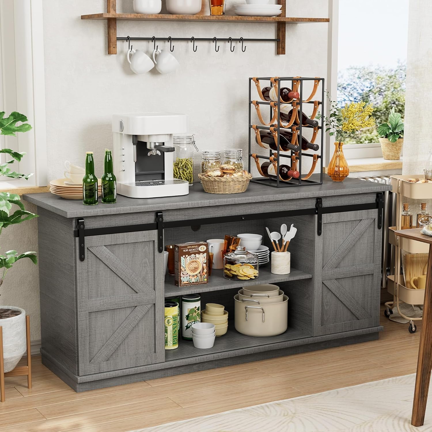 Shahoo Farmhouse Sideboard Buffet Cabinet, Coffee Bar Storage with ...