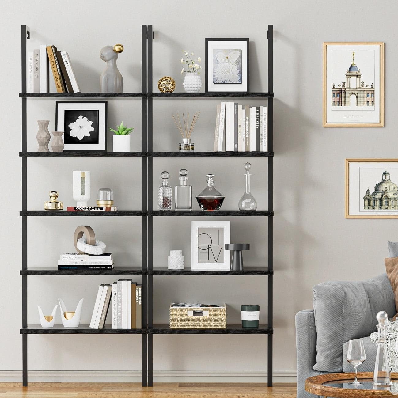 Shahoo Ladder Shelf, 5-Tier Bookshelf with Metal Frame, Open Display ...
