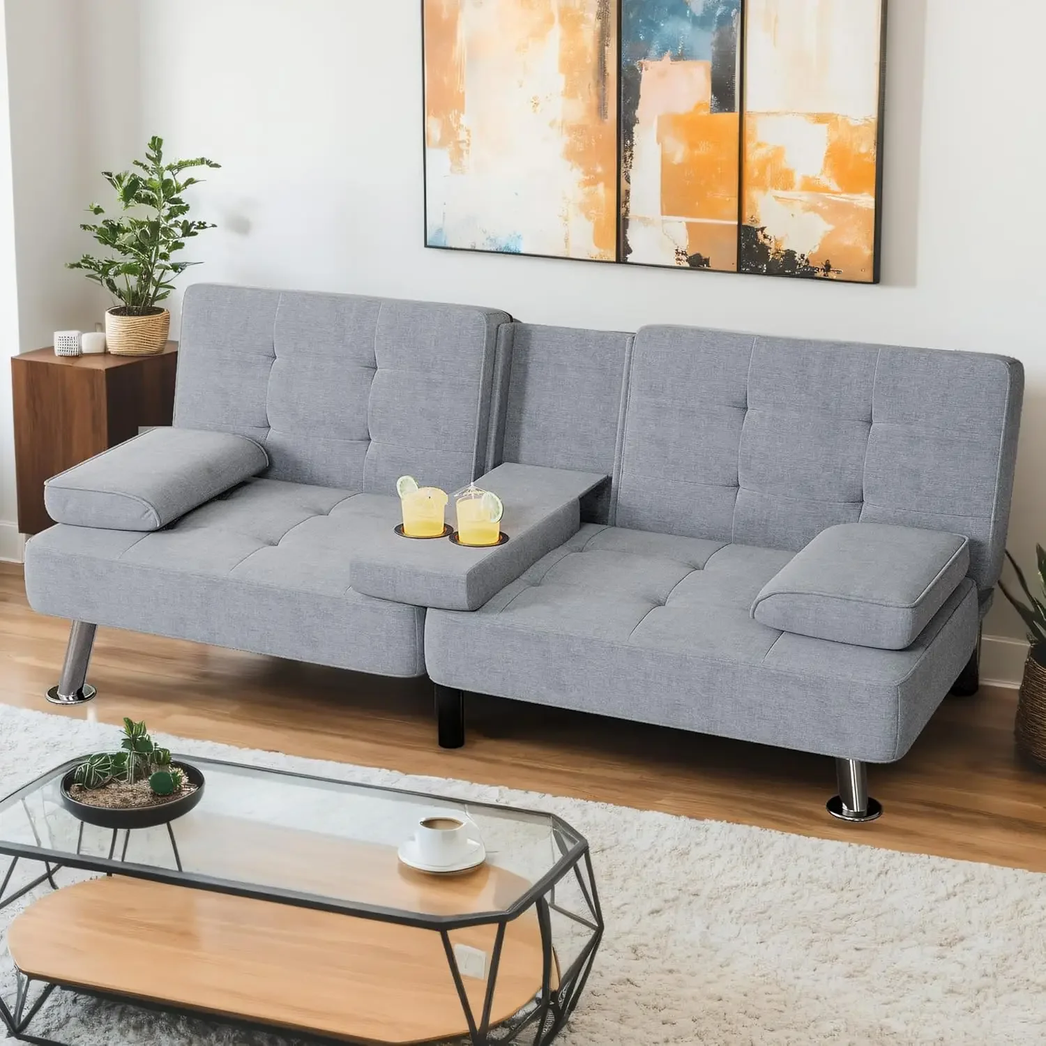 Shahoo Modern Upholstered Convertible Folding Futon Sofa Bed with ...